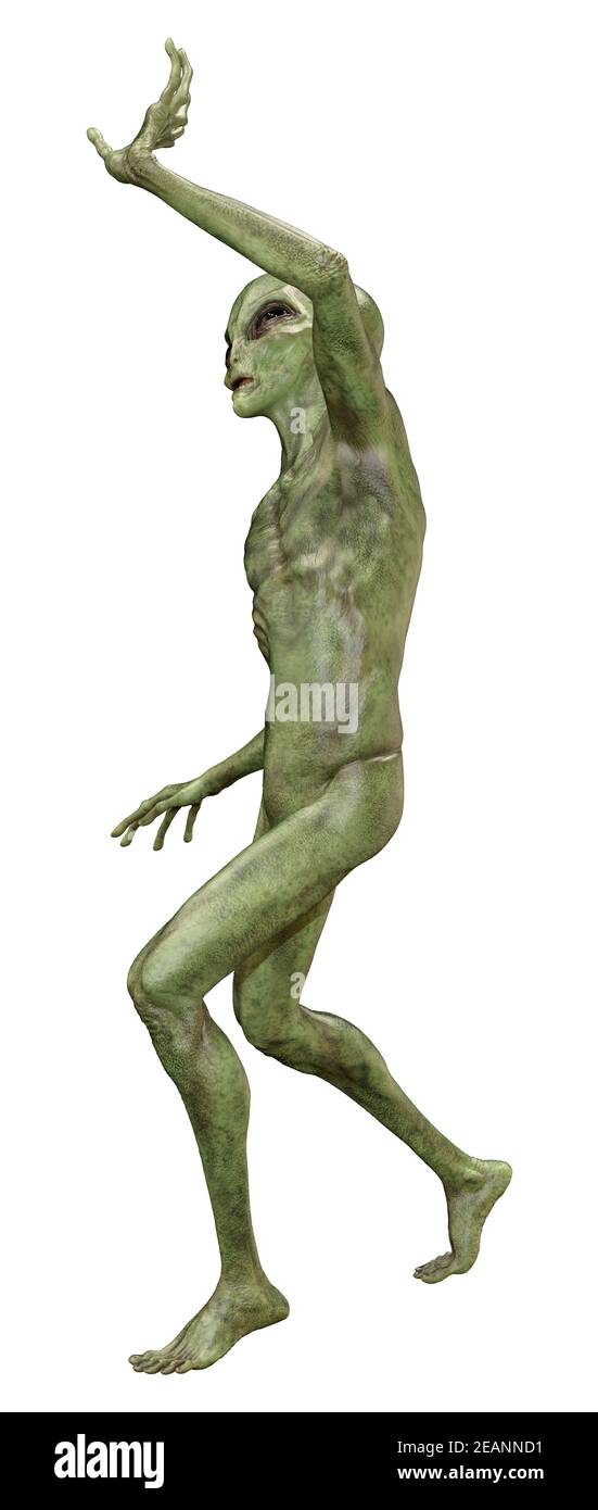 3D Rendering Green Alien on White Stock Photo - Alamy