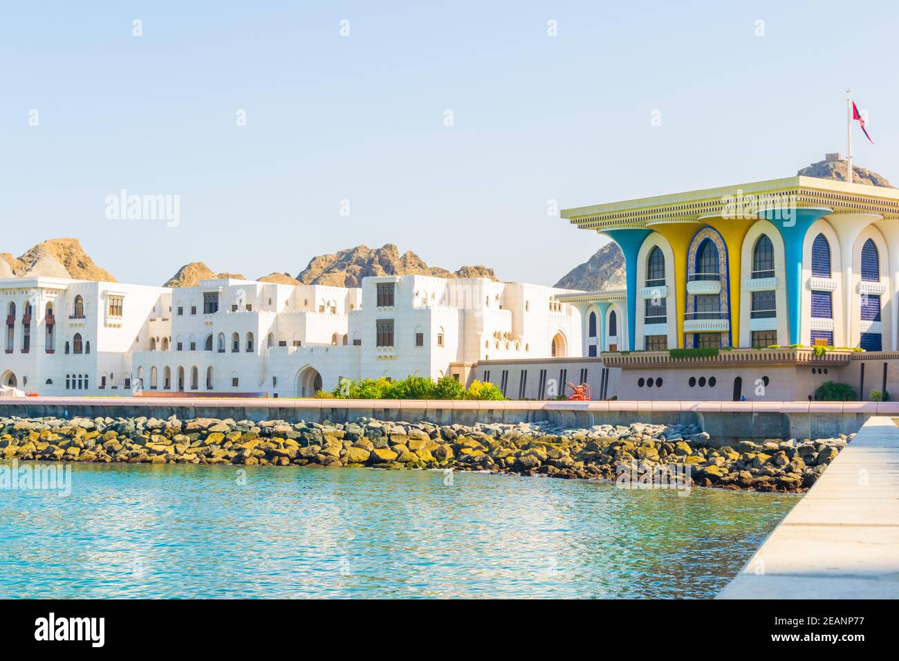 View of the Al Alam palace in the old town of Muscat which is the ...