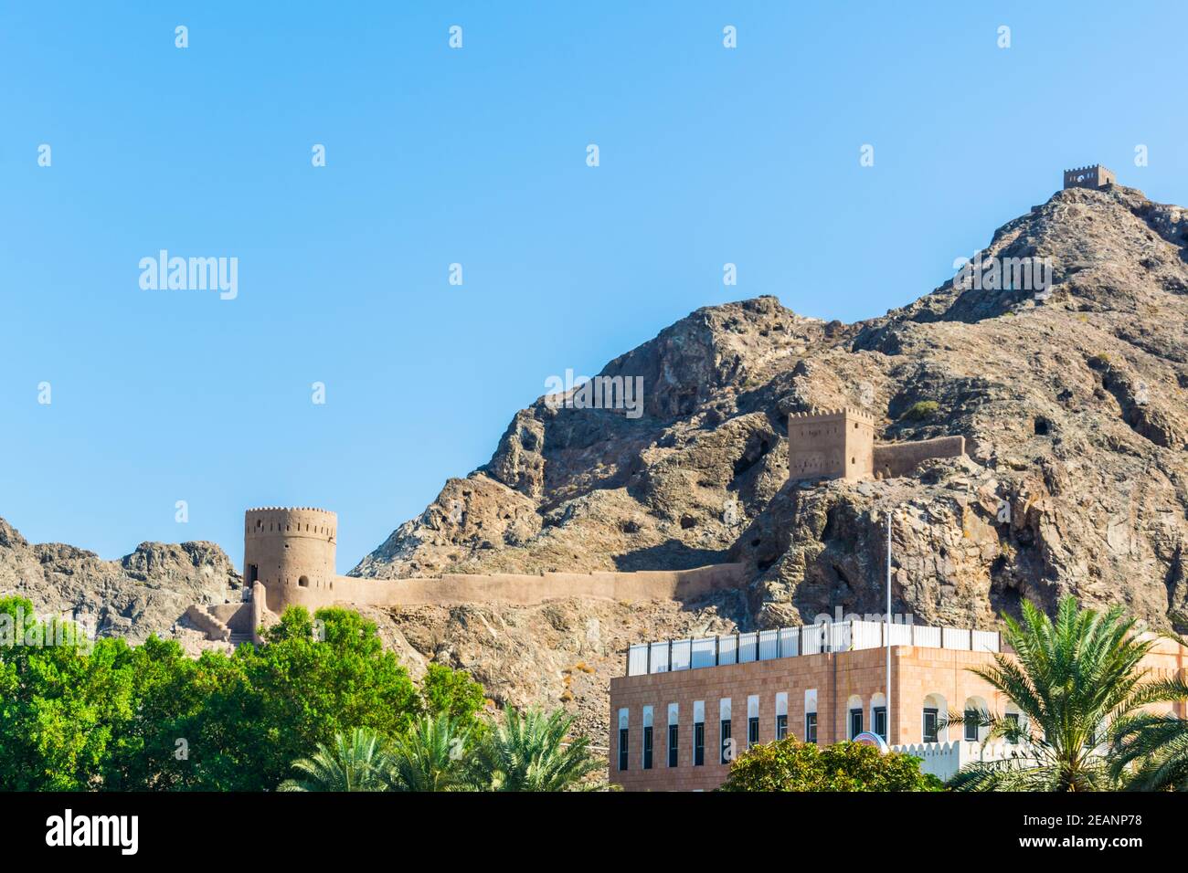 View of a watch tower on a hill in Muscat, Oman Stock Photo - Alamy