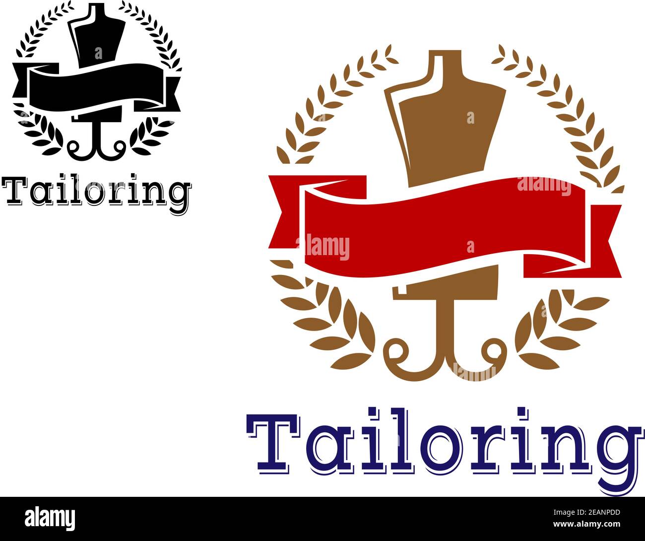 Fashion and tailoring emblem with mannequin or dummy, laurel wreath and ...