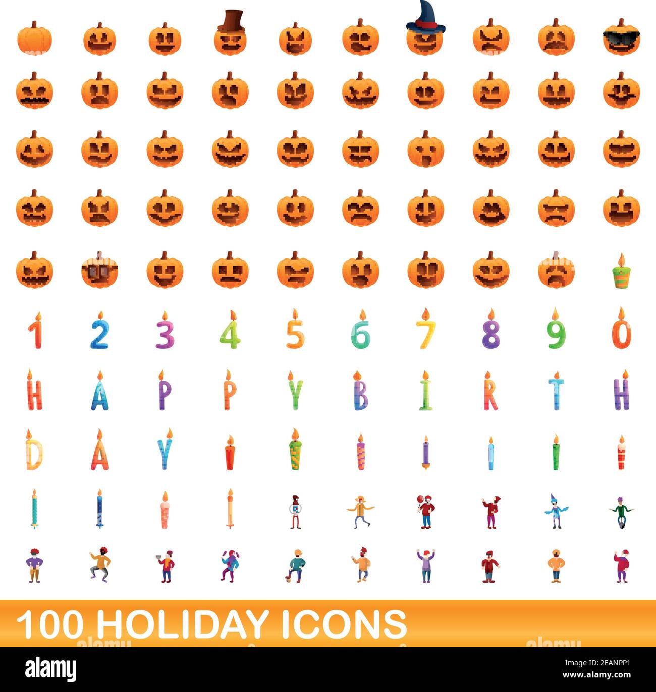 100 holiday icons set. Cartoon illustration of 100 holiday icons vector ...