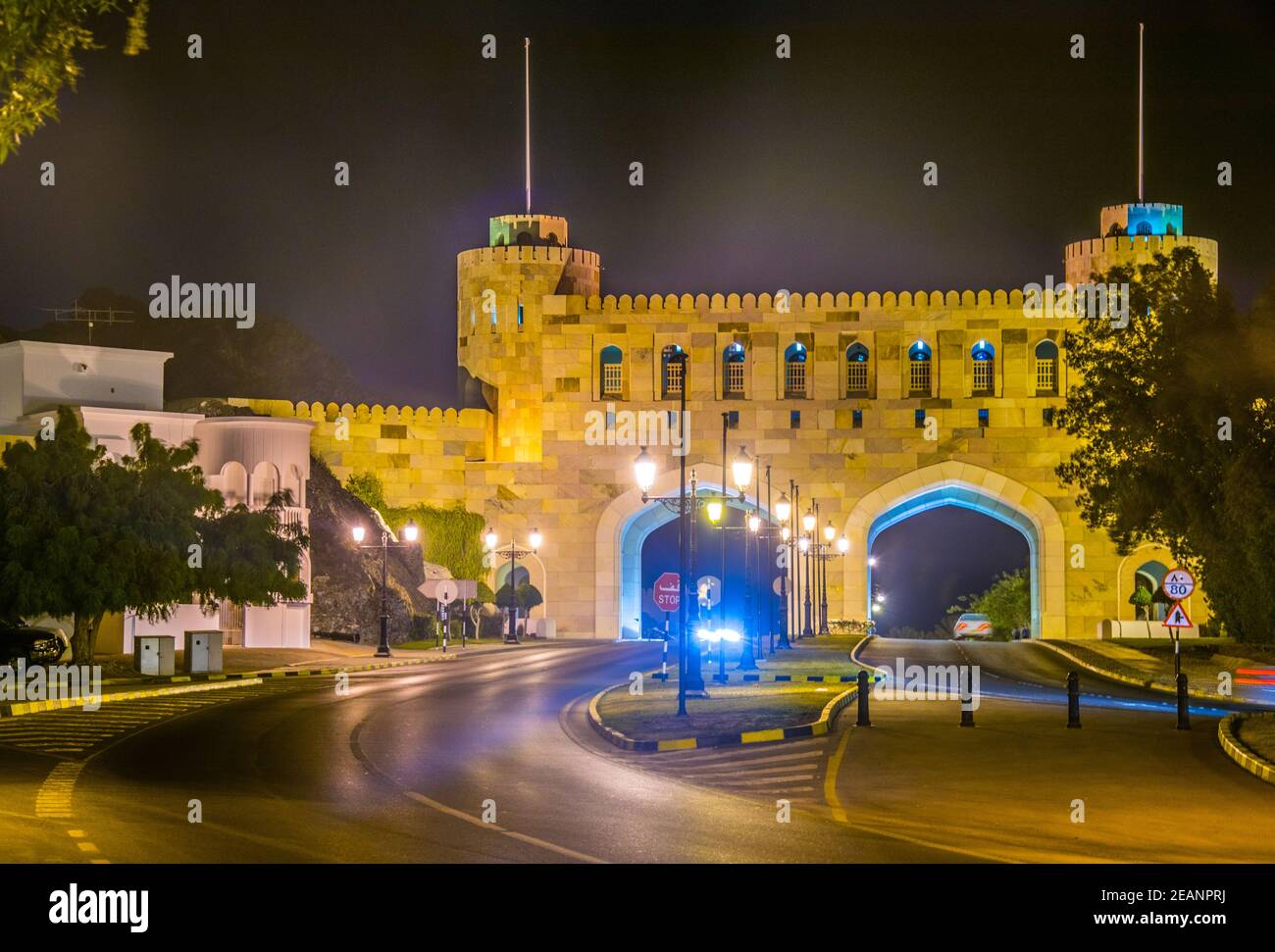View of the old gate to the old town of Muscat, Oman during night Stock ...