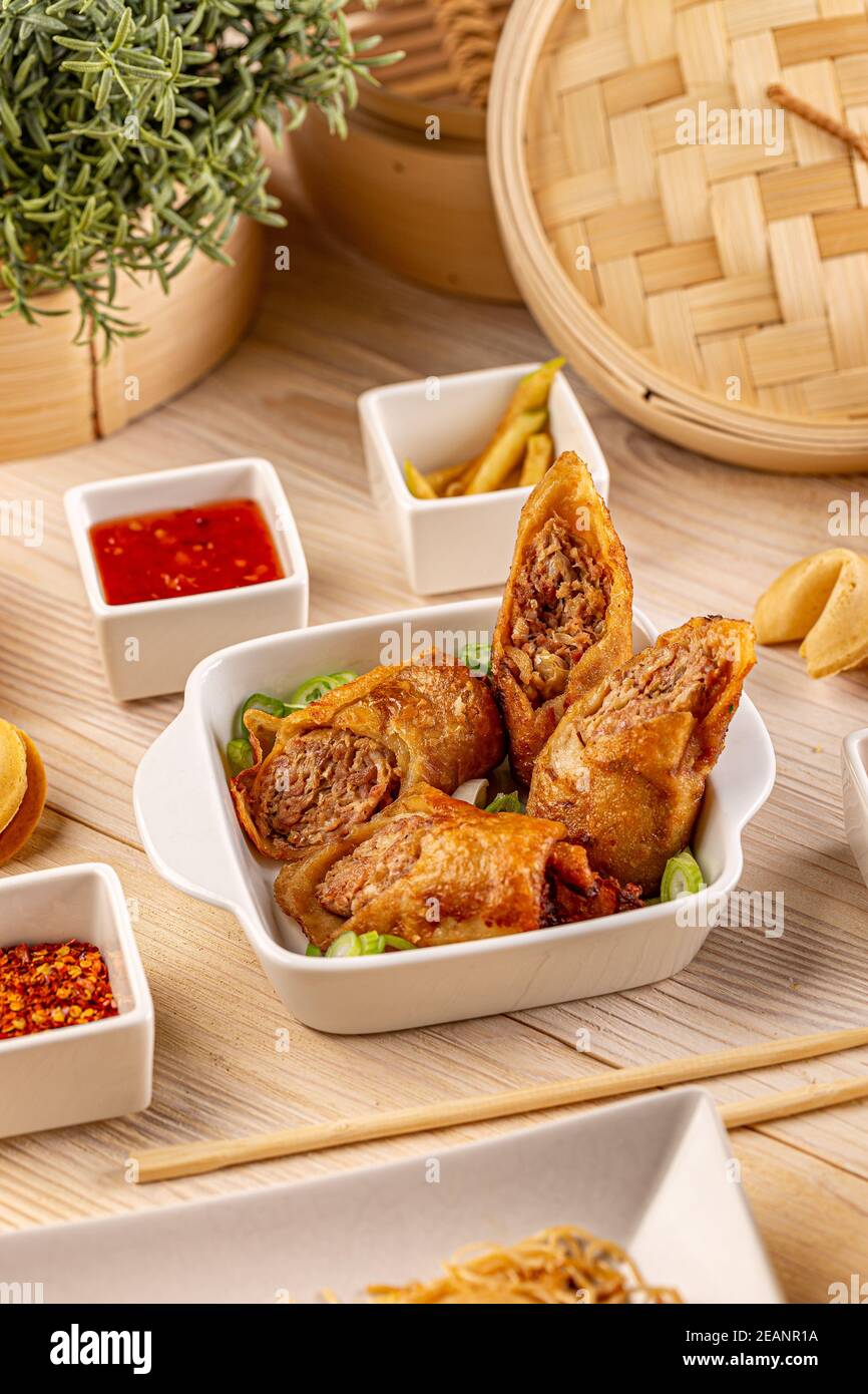 Fried meat rolls Stock Photo - Alamy