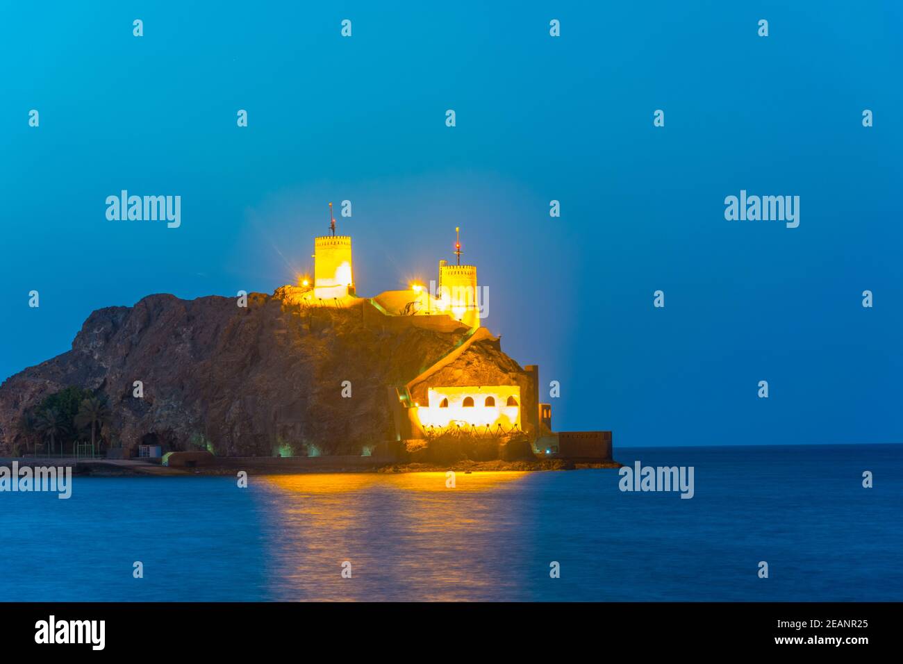 Al Mirani fort in the old town of Muscat during night. Sultanate of ...