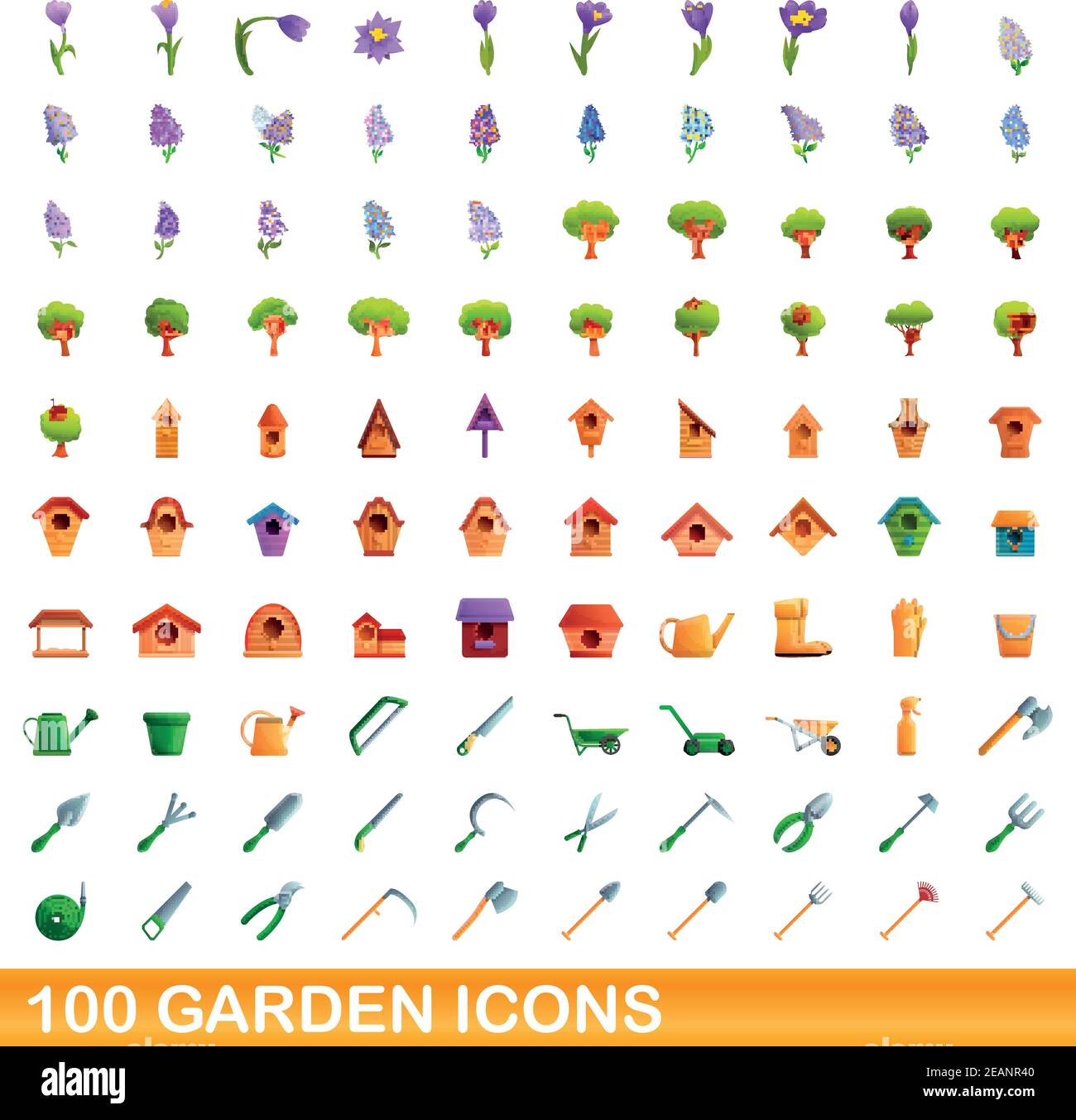100 garden icons set. Cartoon illustration of 100 garden icons vector ...