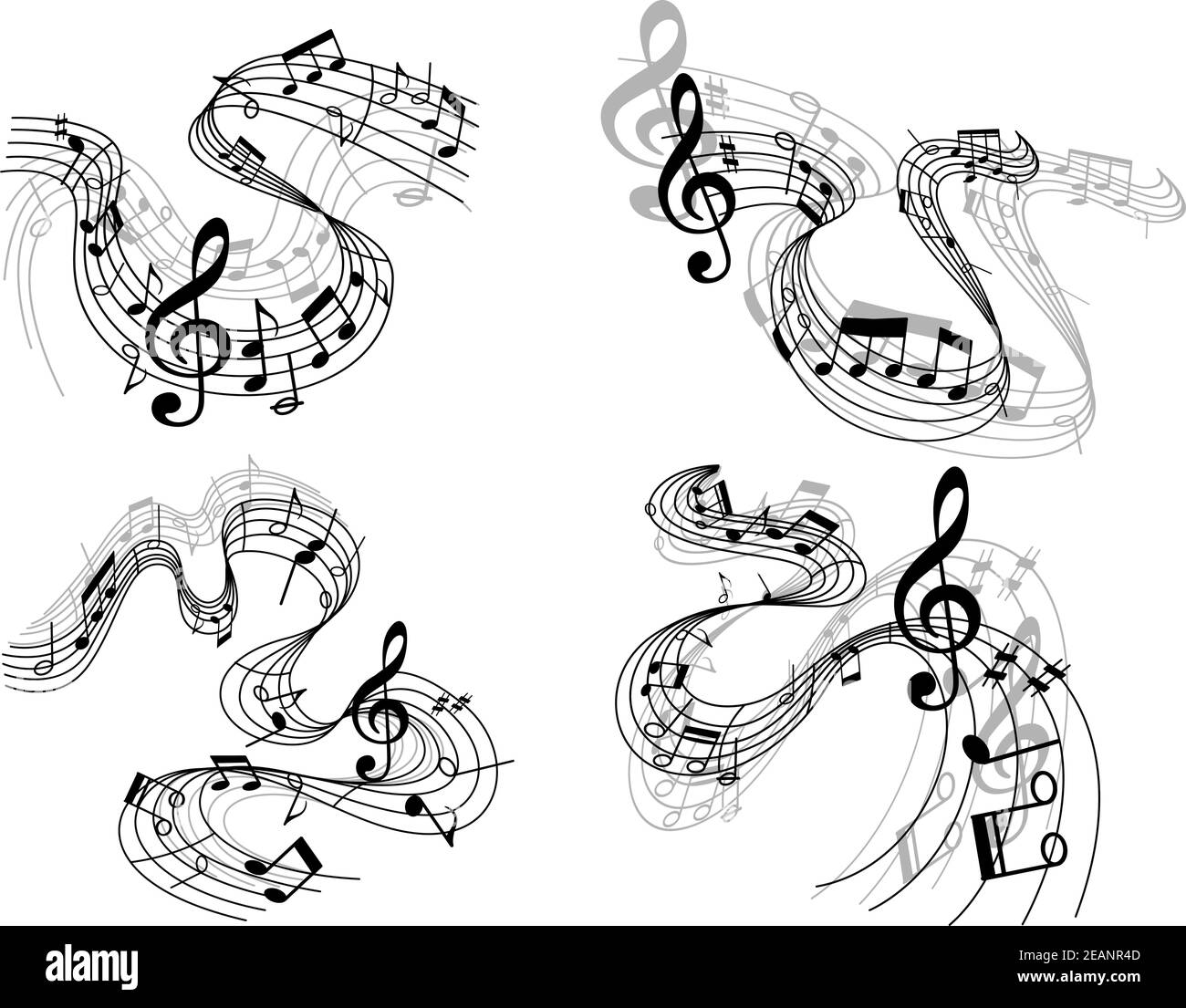 Abstract musical melody compositionswith treble clef, musical notes and ...