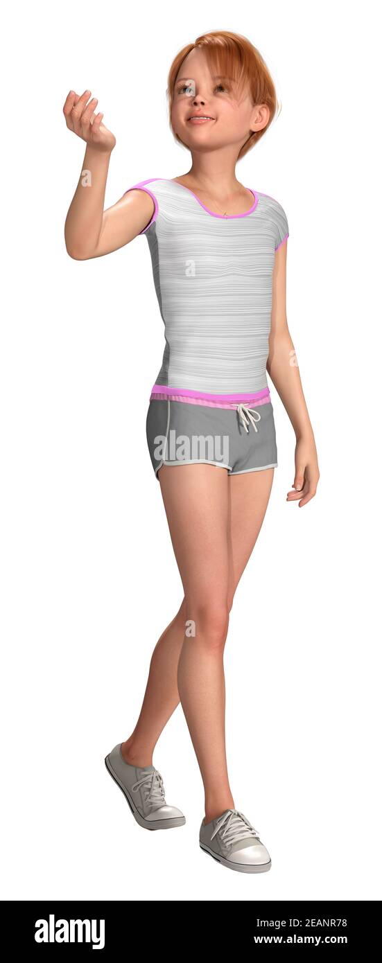3D Rendering Little Girl on White Stock Photo - Alamy