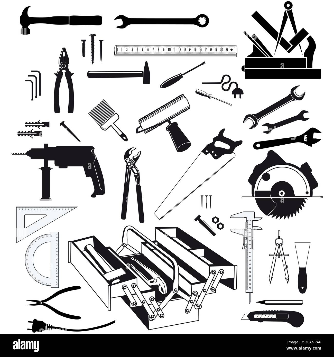 Hand tools and measuring instruments white background, isolated ...