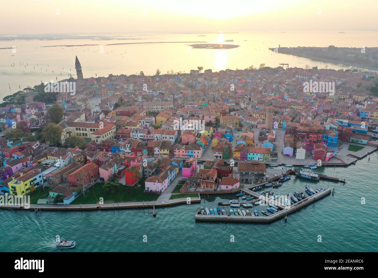 Aerial view of Burano Island, Venice Lagoon, UNESCO World Heritage Site ...