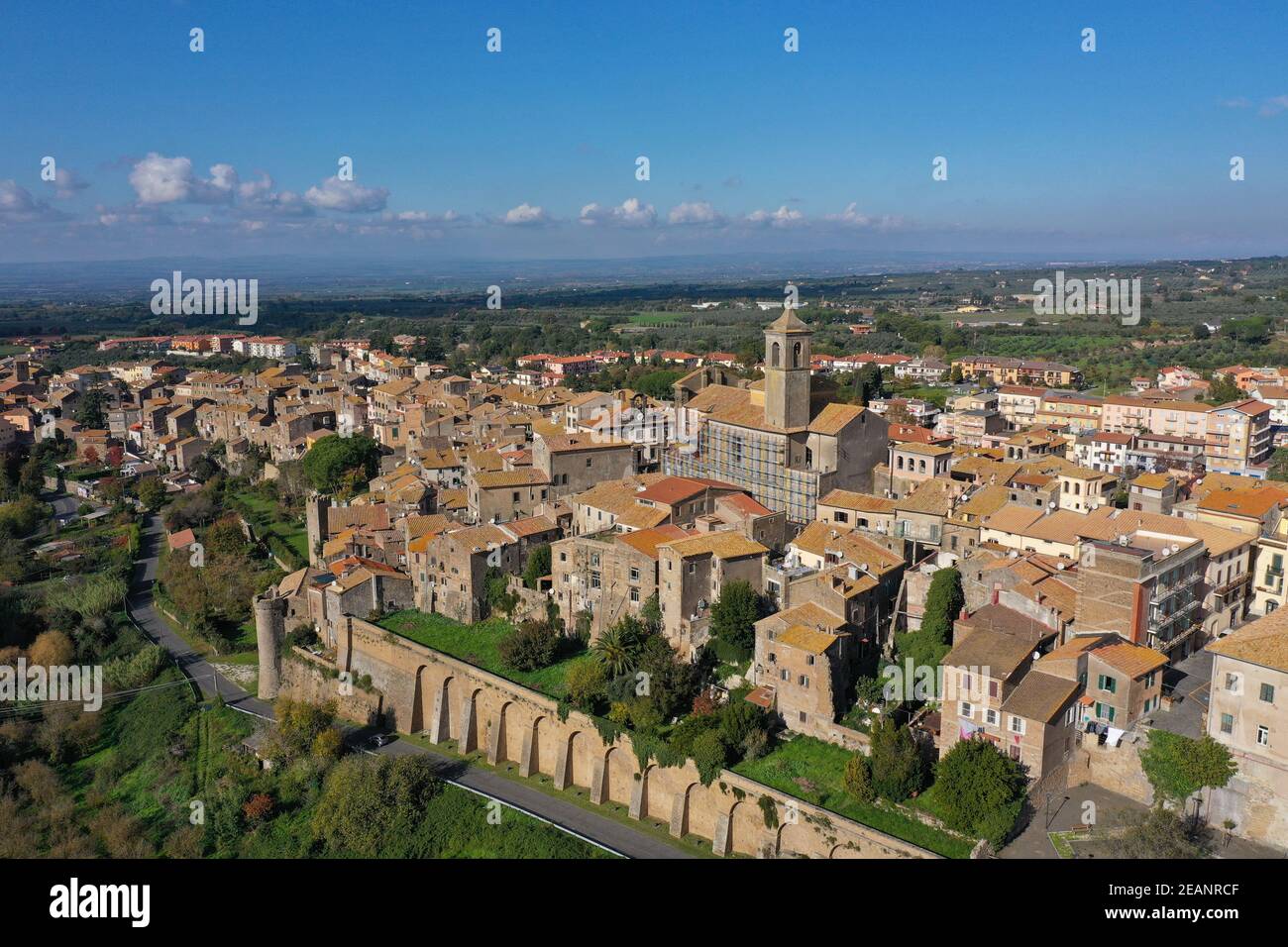 Aerial view by drone of Etruscan village of Vetralla, Viterbo province ...