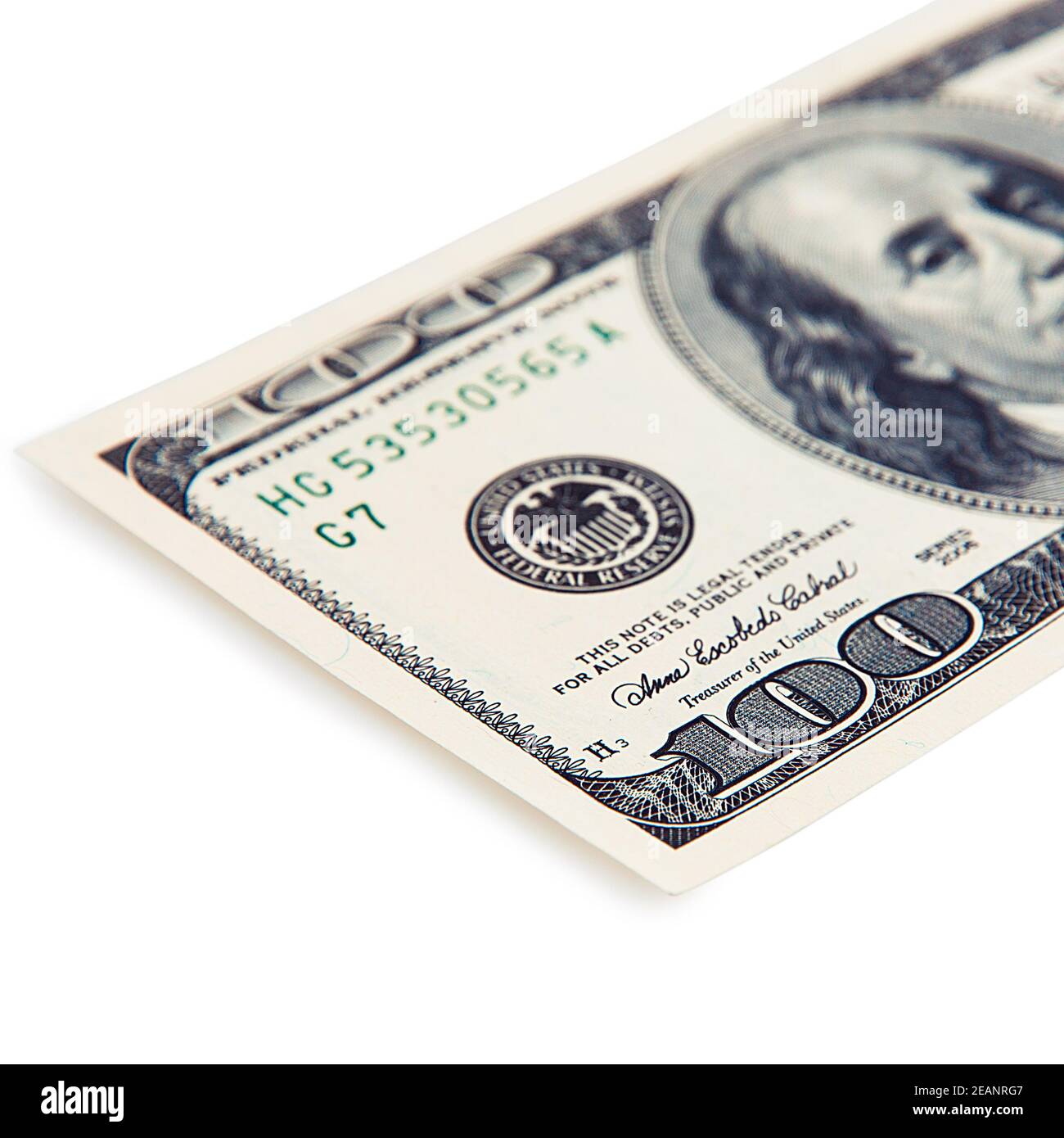 One hundred dollar bill on a white background, isolated Stock Photo - Alamy