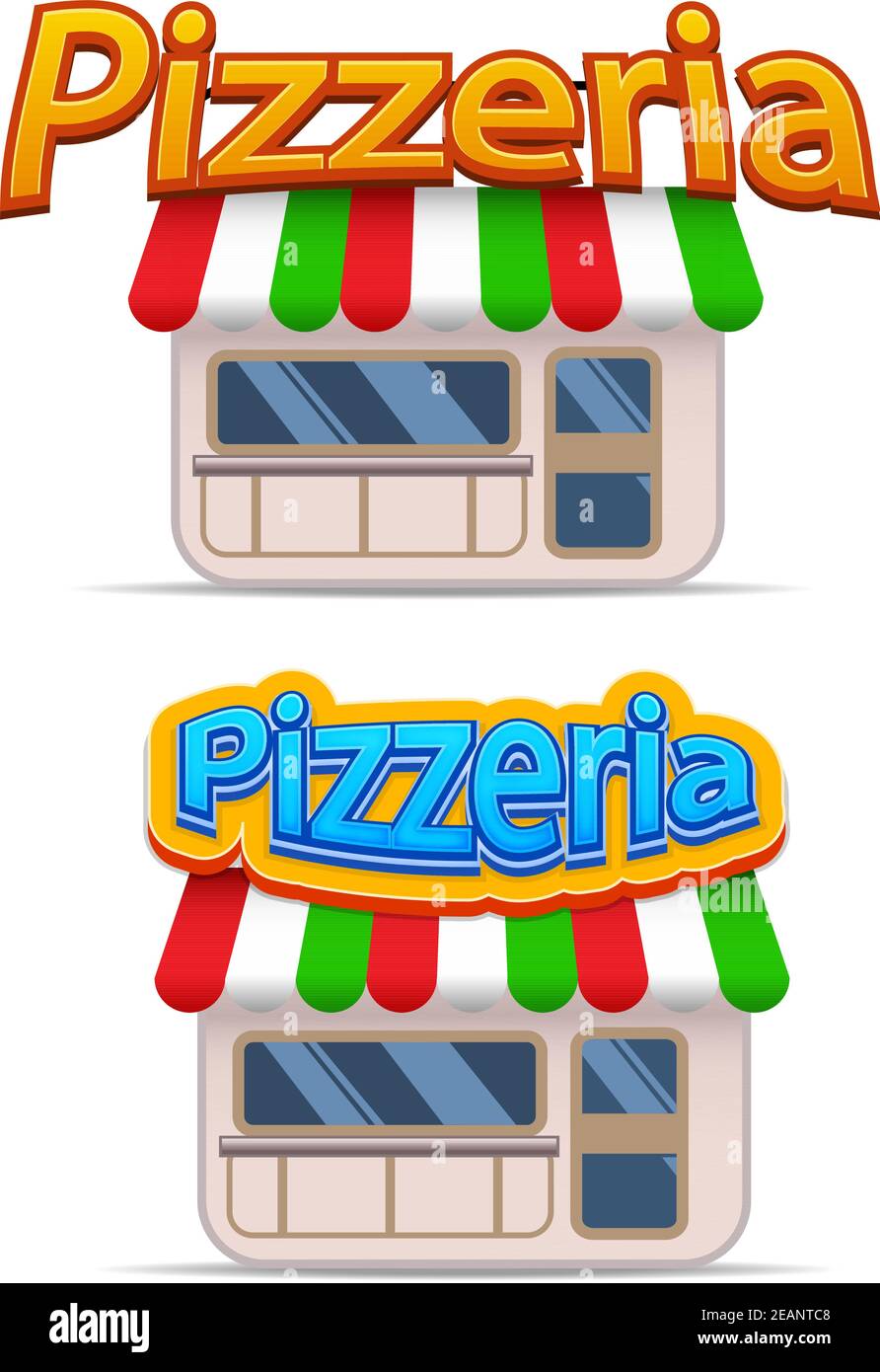 Cute cartoon pizzeria shop icon for fast food design Stock Vector Image ...