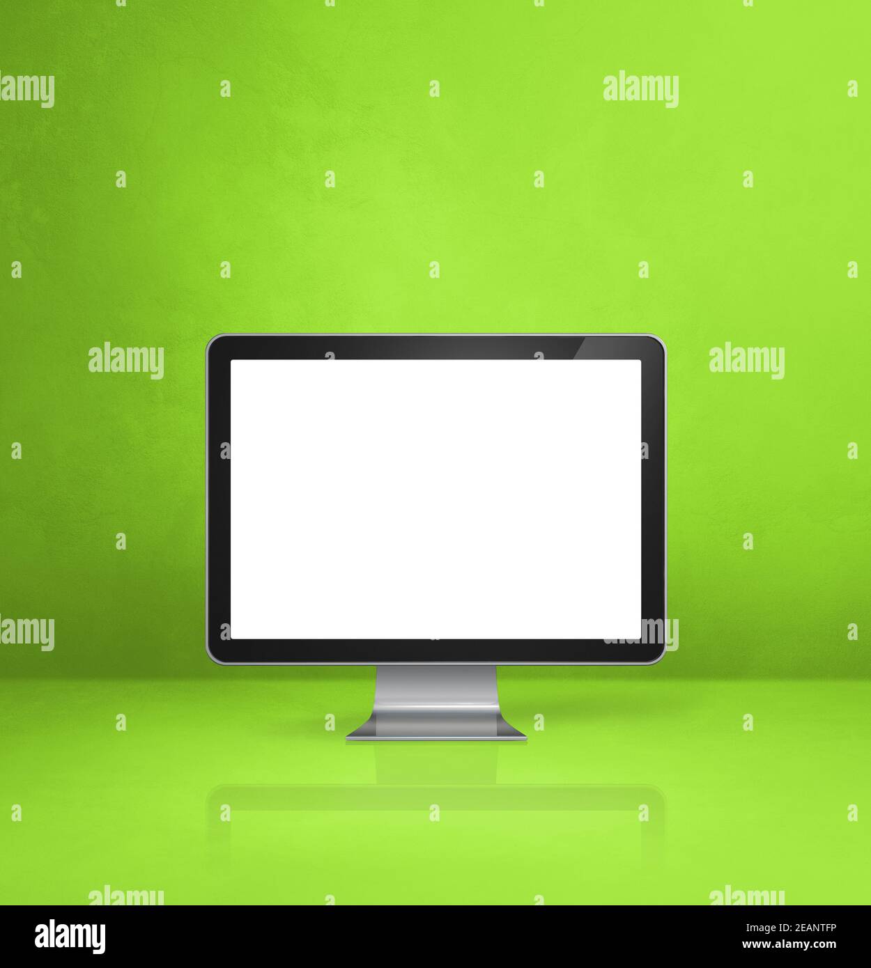 Computer pc on green Desk background Stock Photo - Alamy