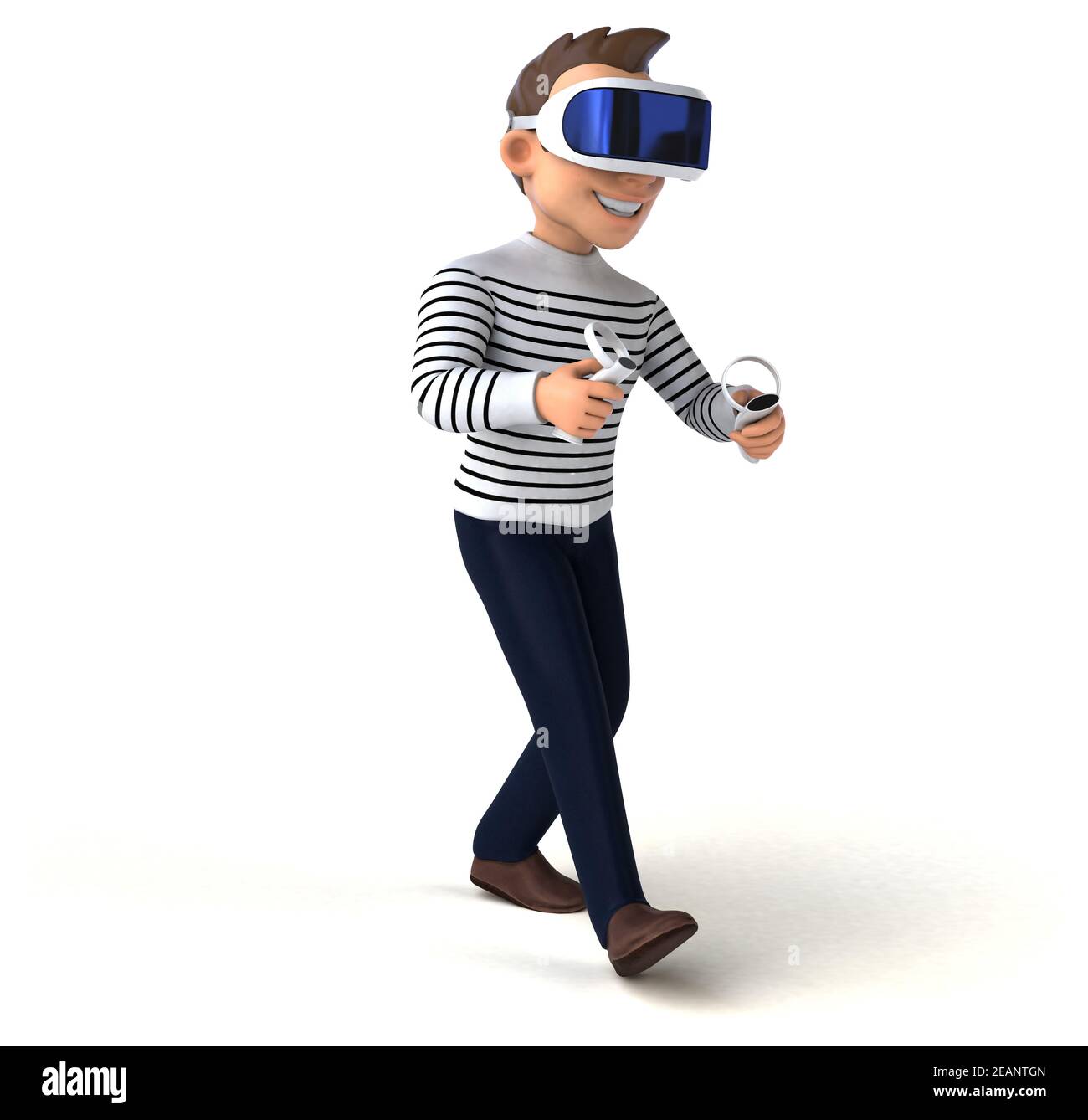 Fun 3D illustration of a cartoon man with a VR helmet Stock Photo - Alamy