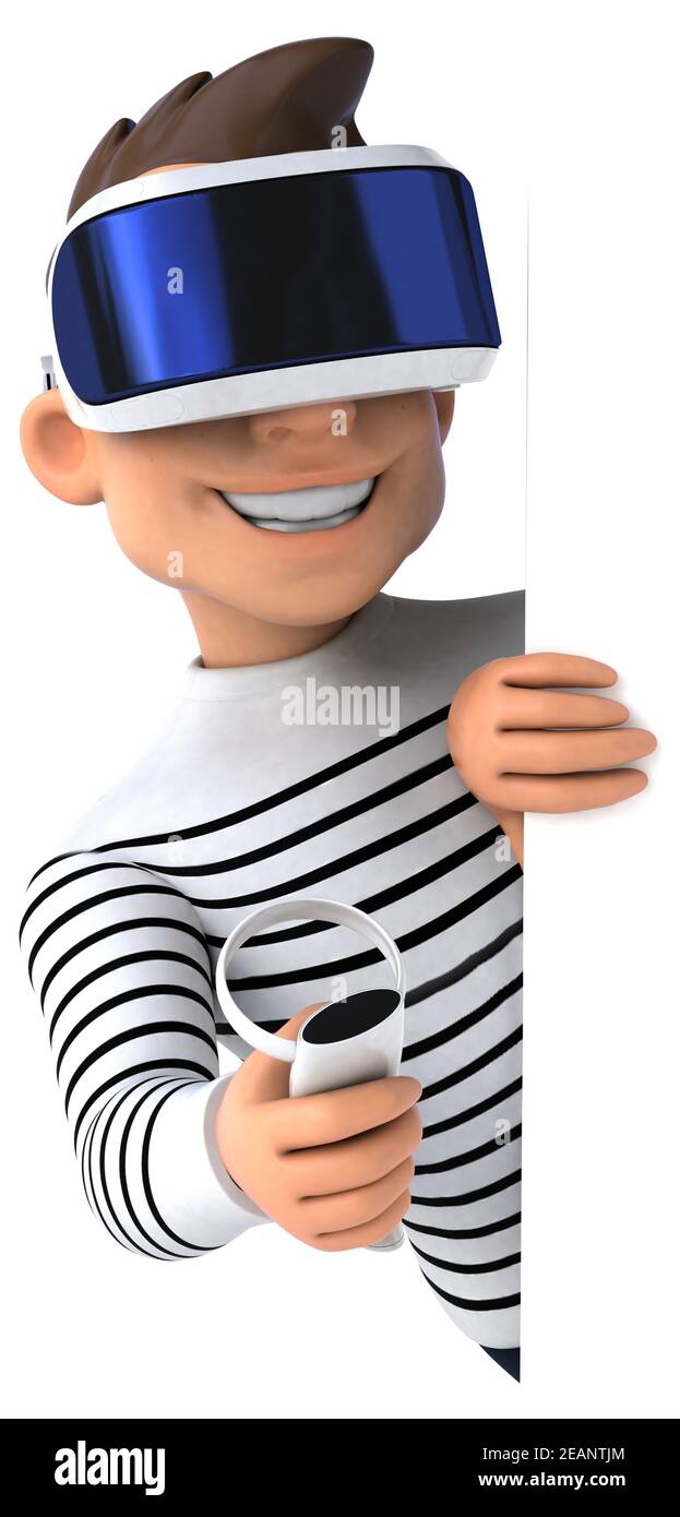 Fun 3D illustration of a cartoon man with a VR helmet Stock Photo - Alamy