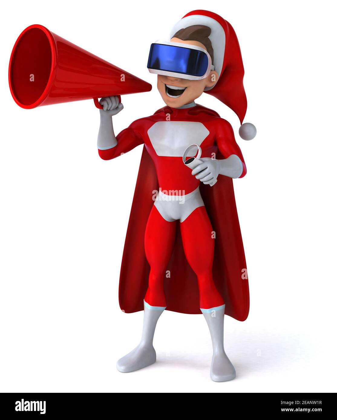 Fun 3D Illustration of a super Santa Claus with a VR Helmet Stock Photo ...