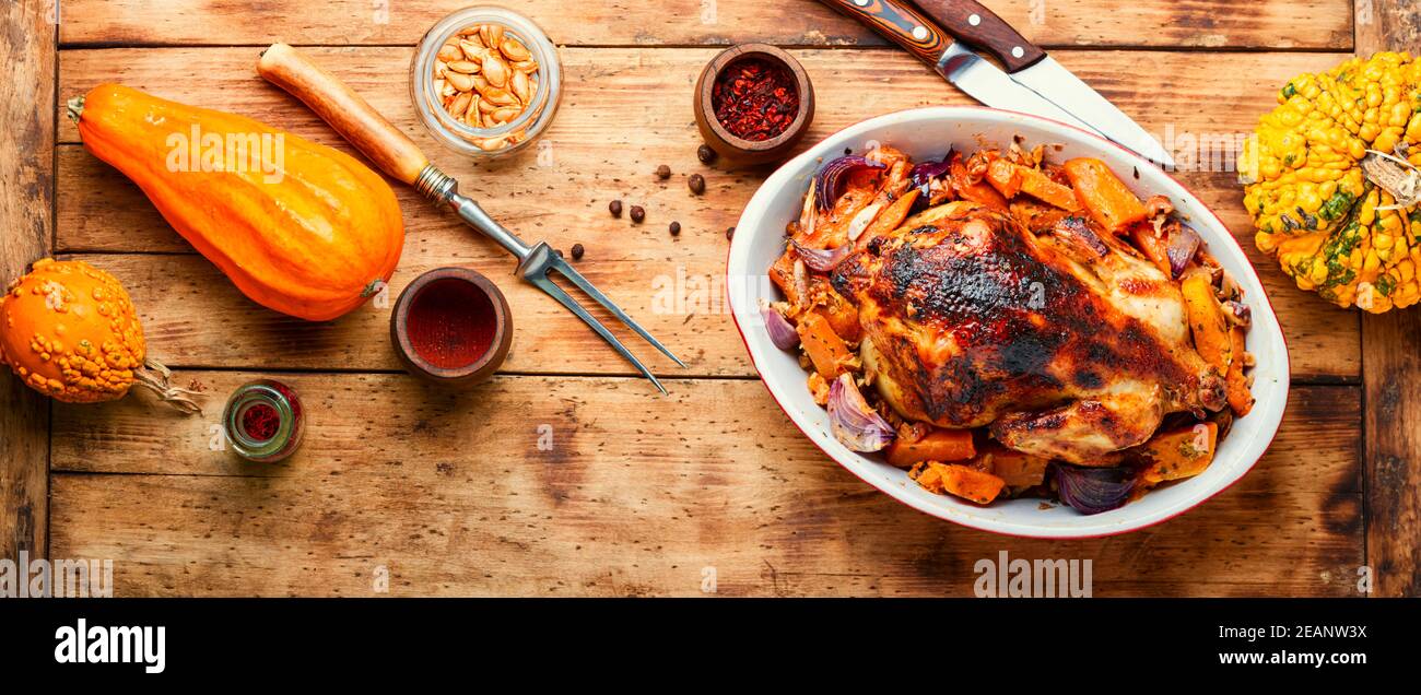 Baked partridge with pumpkin Stock Photo - Alamy