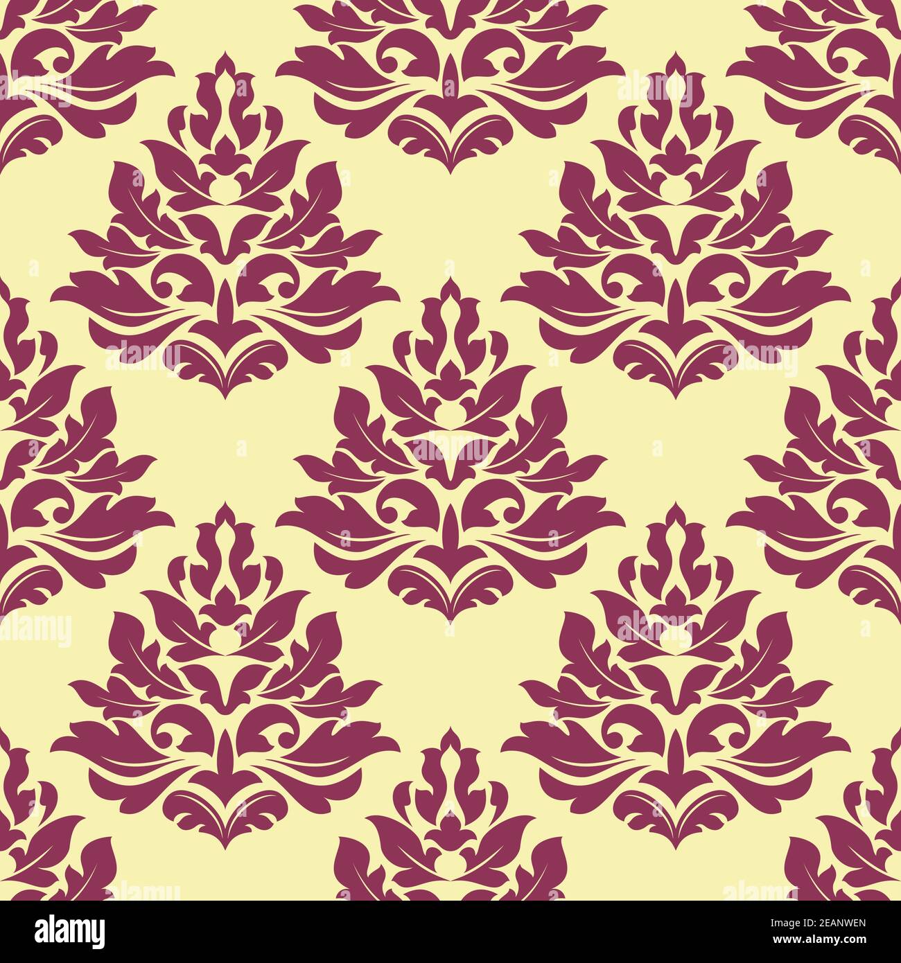 Floral retro maroon, crimson or dark red seamless pattern on yellow ...