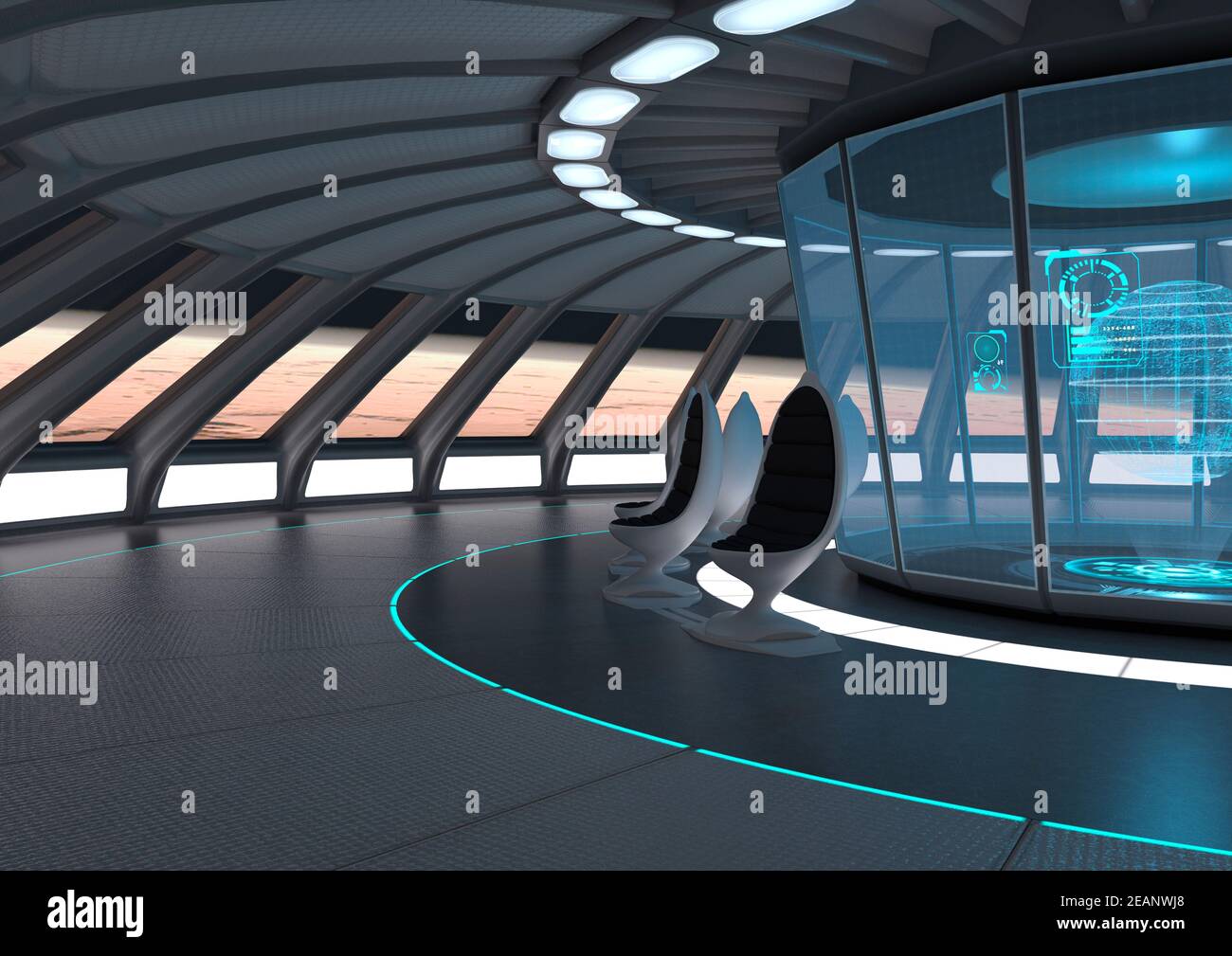 3D Rendering Science Fiction Panorama Room Stock Photo - Alamy