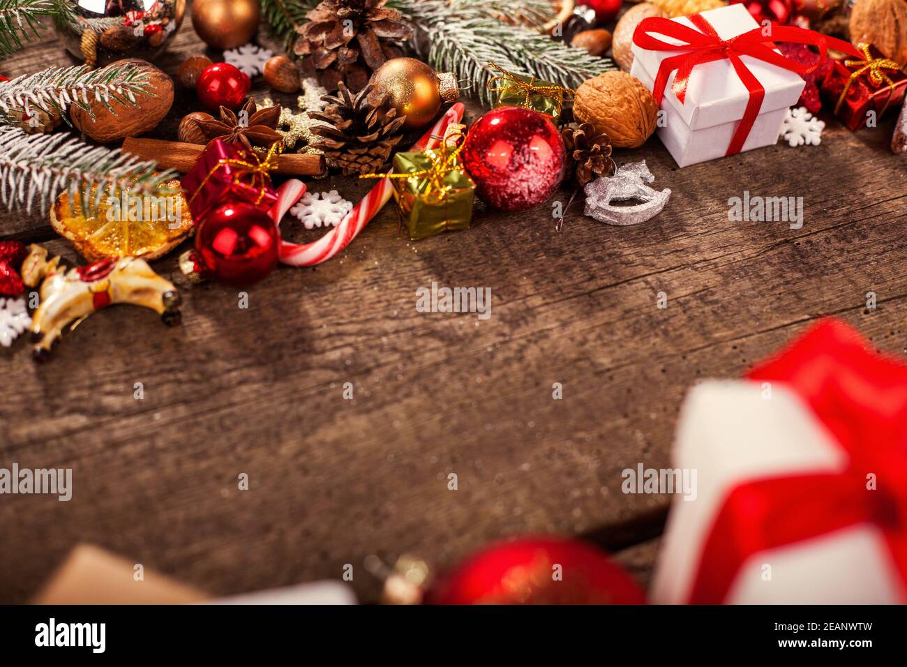 Handmade wrapped christmas gift boxes on celebrate background Stock ...