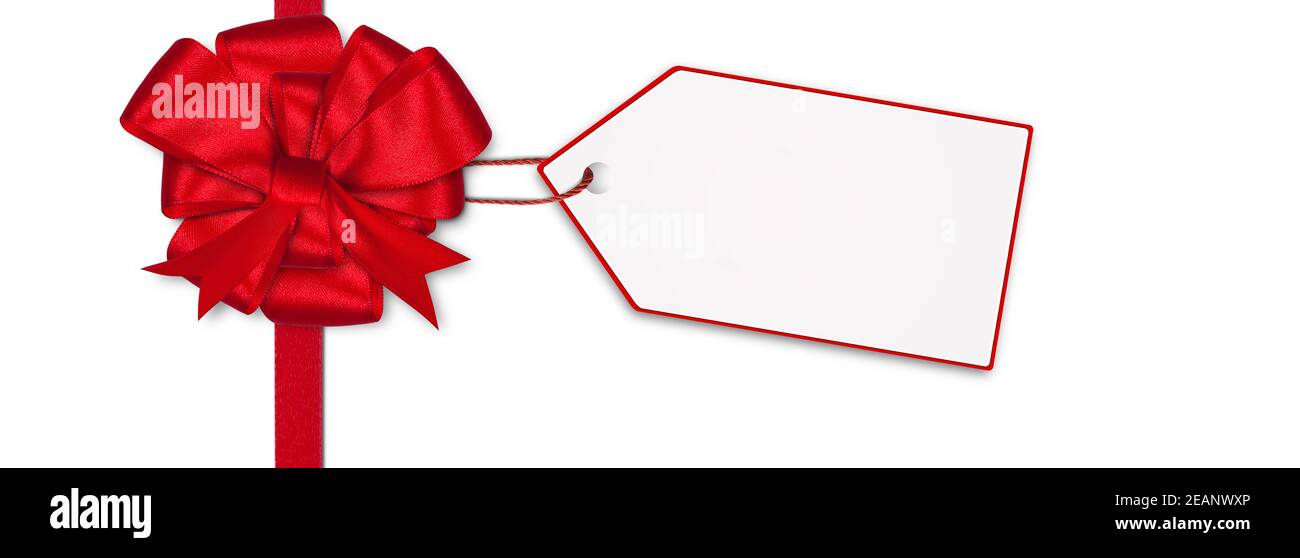 Gift card note with ribbon on isolated background Stock Photo - Alamy