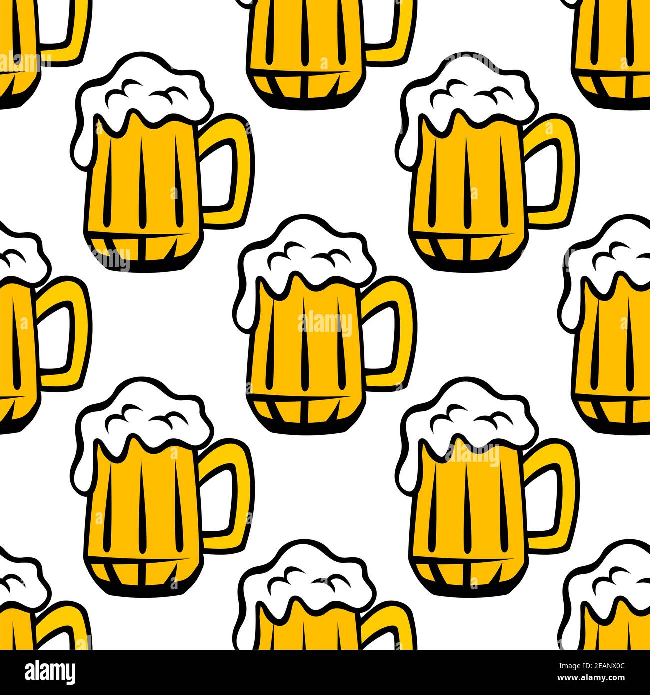 Glass pint tankards of golden frothy beer seamless pattern for pub ...
