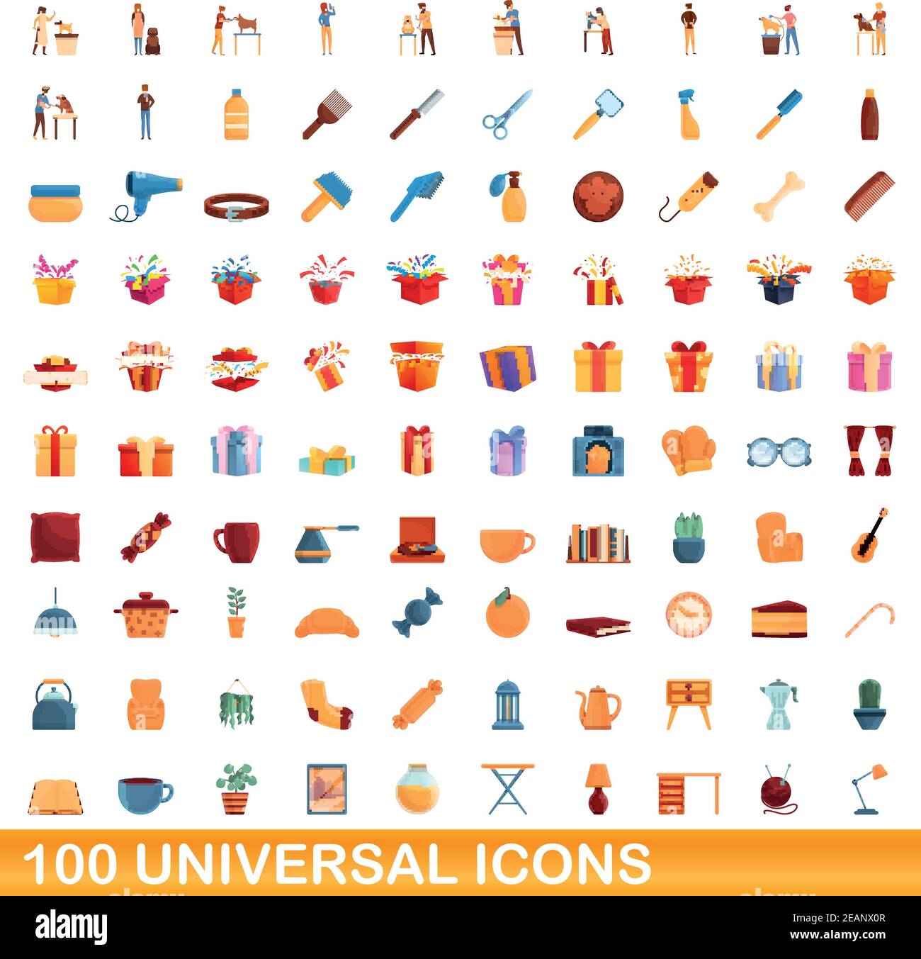 100 universal icons set. Cartoon illustration of 100 universal icons ...