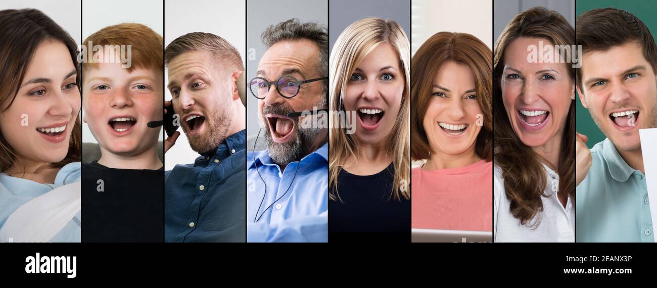 Excited People Faces Collage Stock Photo - Alamy