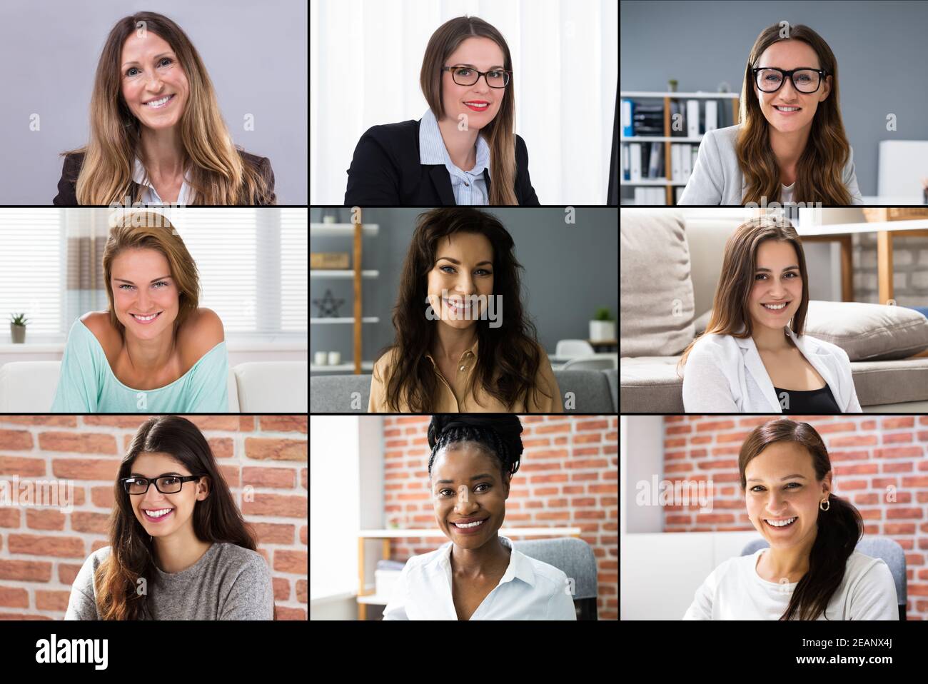 Women Video Conferencing Call Faces Photo Collage Stock Photo - Alamy