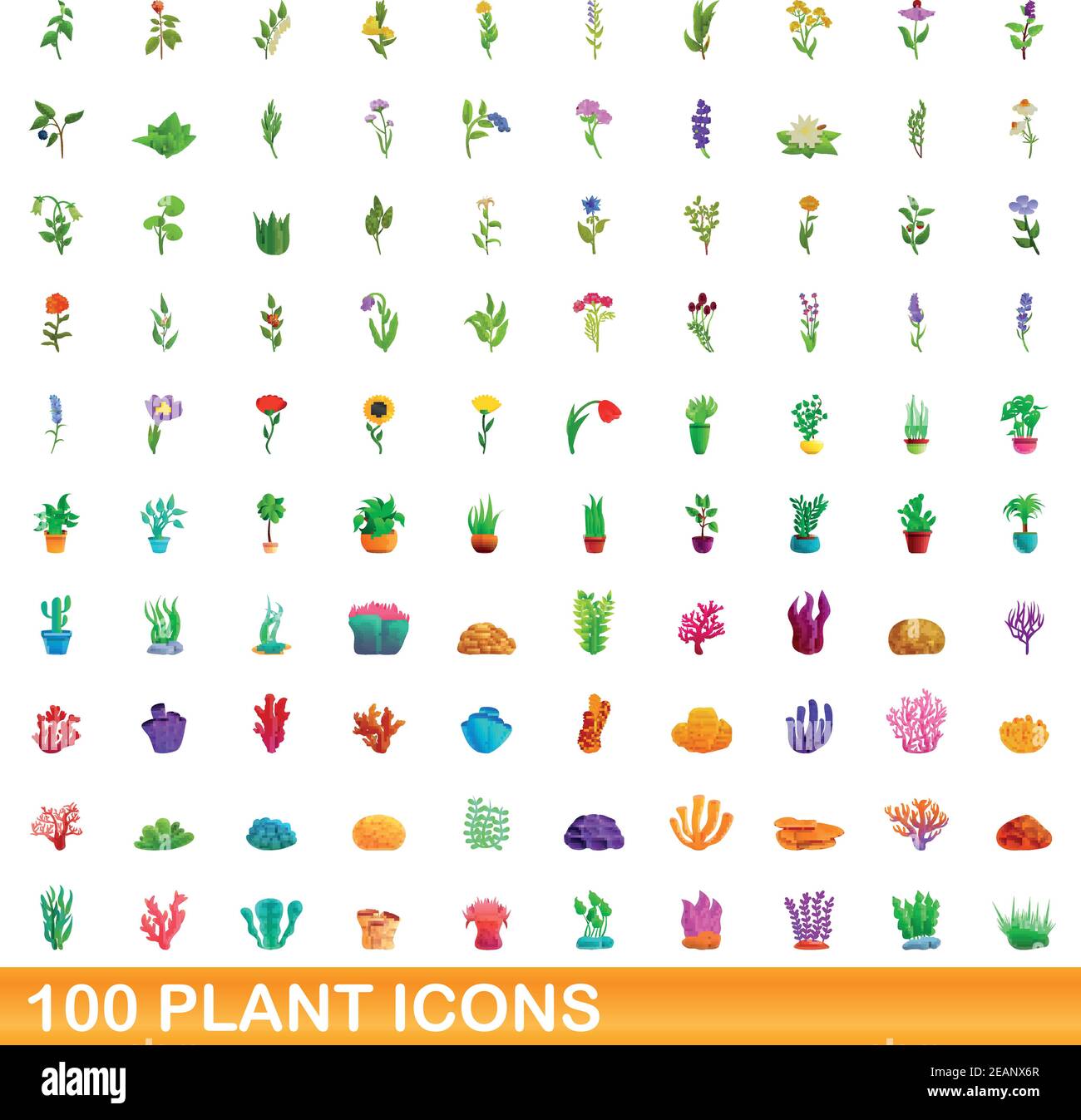 100 plant icons set. Cartoon illustration of 100 plant icons vector set ...