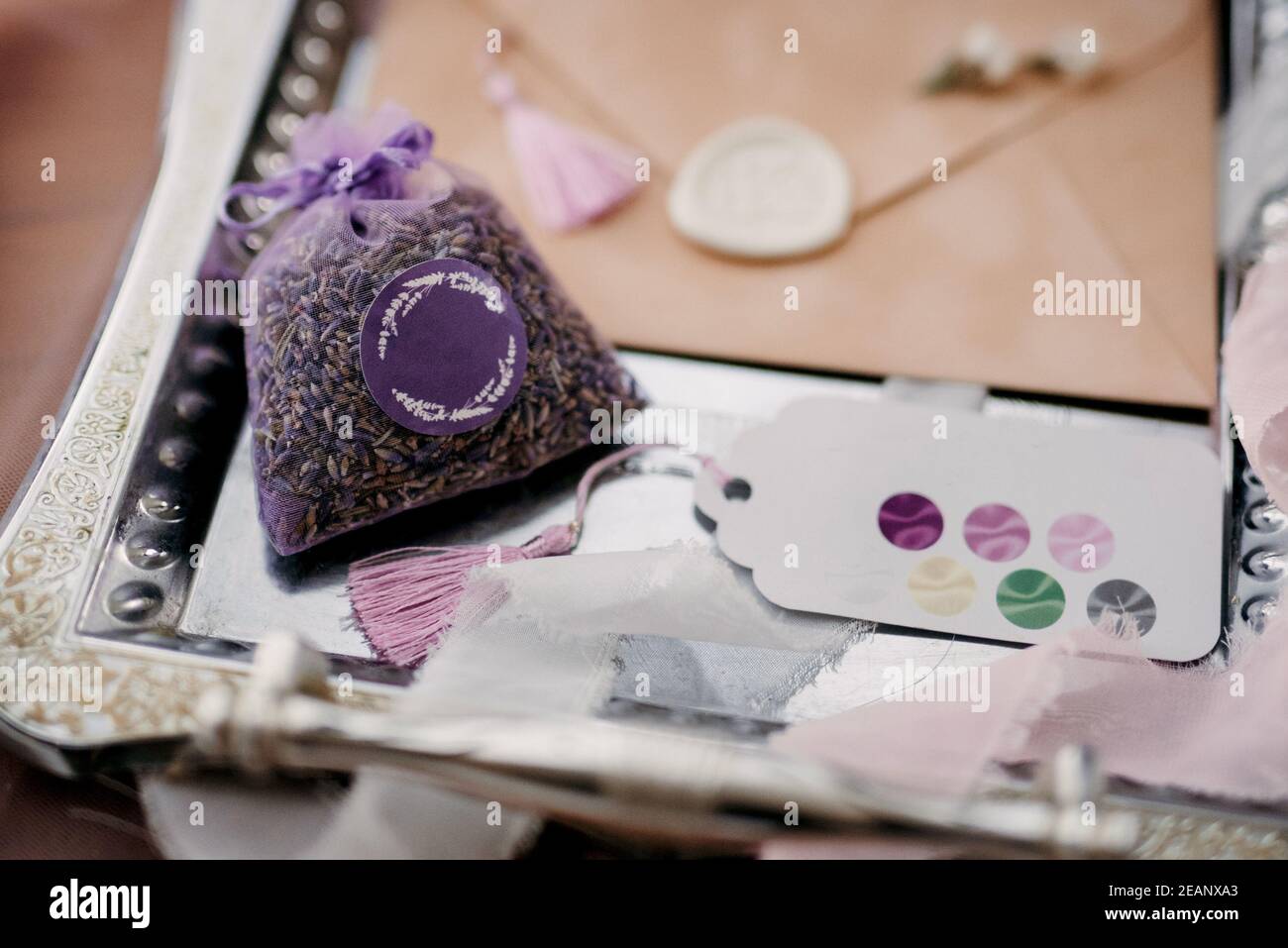 wedding rings with wedding decor Stock Photo - Alamy