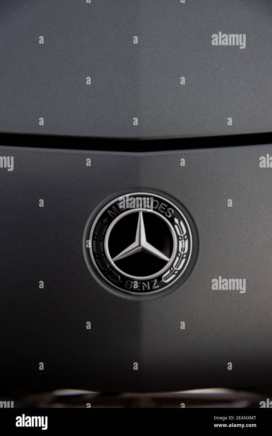 Matt grey Mercedes Benz, drive, luxury, automobile, logo Stock Photo ...