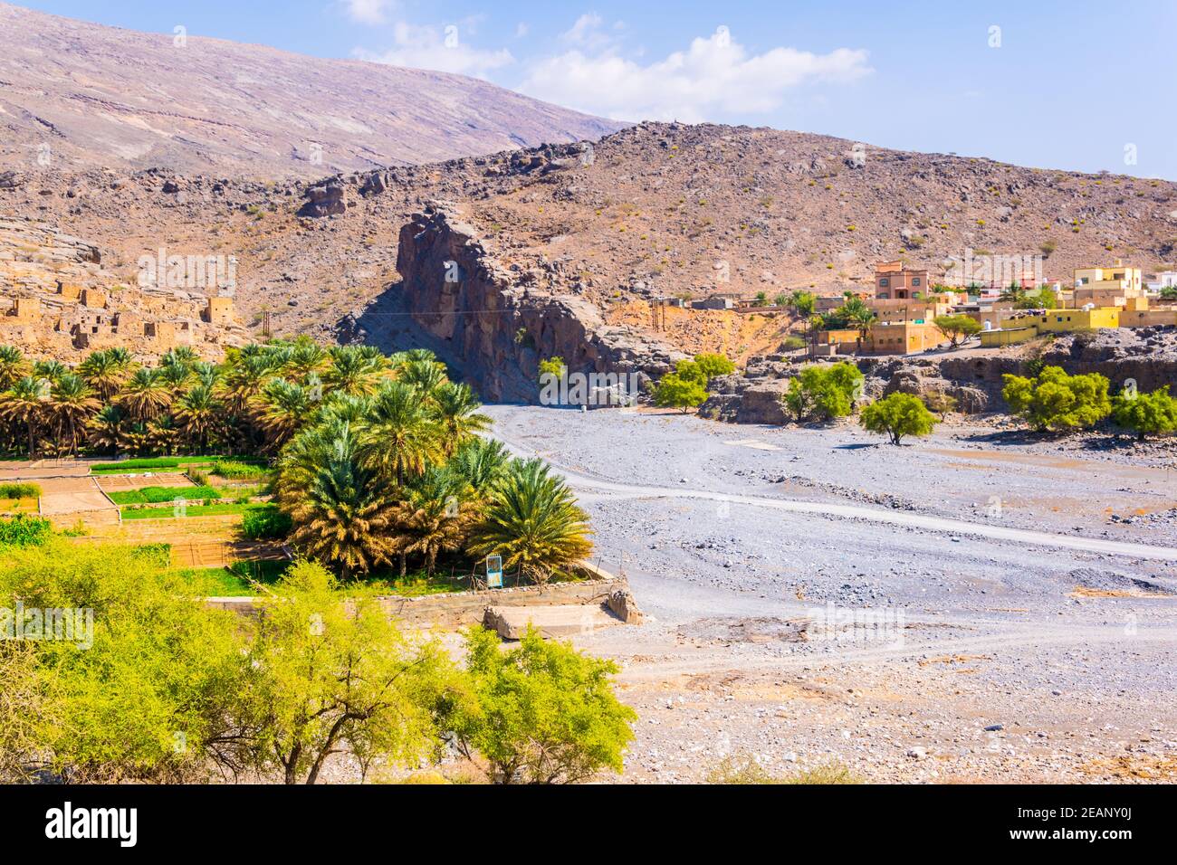 View of a village next to the Riwaygh as-Safil ruins in Oman Stock ...