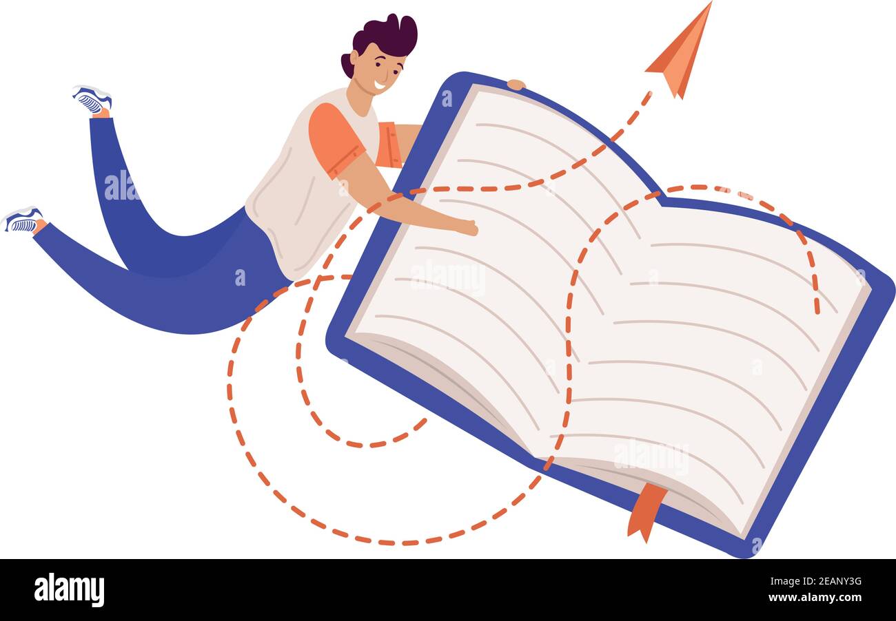 man lifting book with airplane paper flying ,book day celebration ...