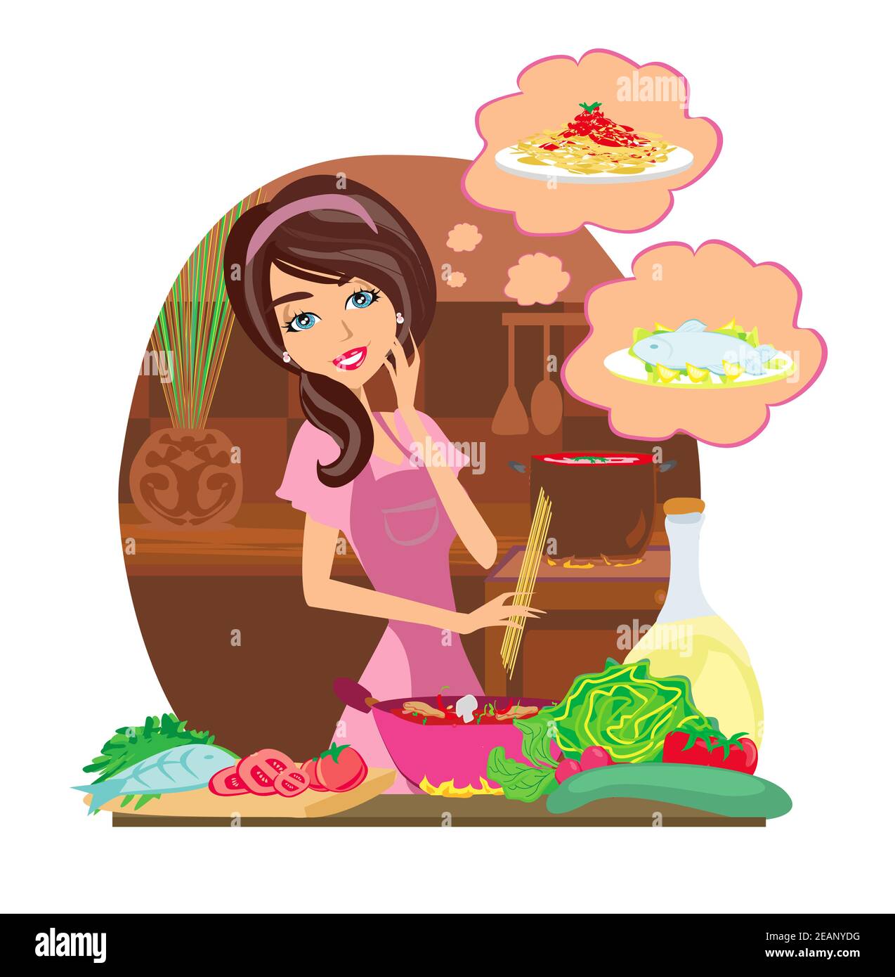 Beautiful Housewife cooking dinner in the kitchen Stock Photo - Alamy