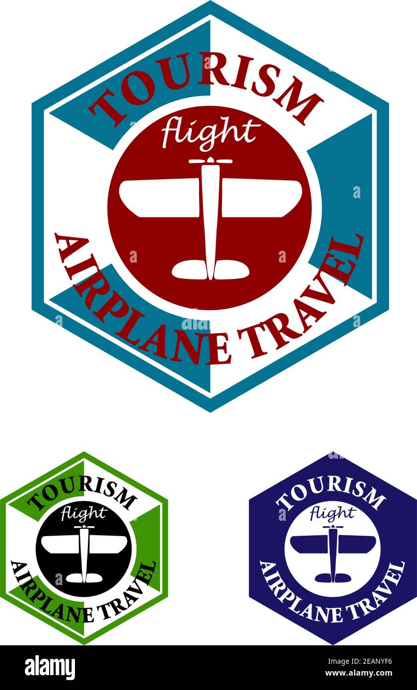 Retro airplane travel icon, label or emblem with old airplane and text ...