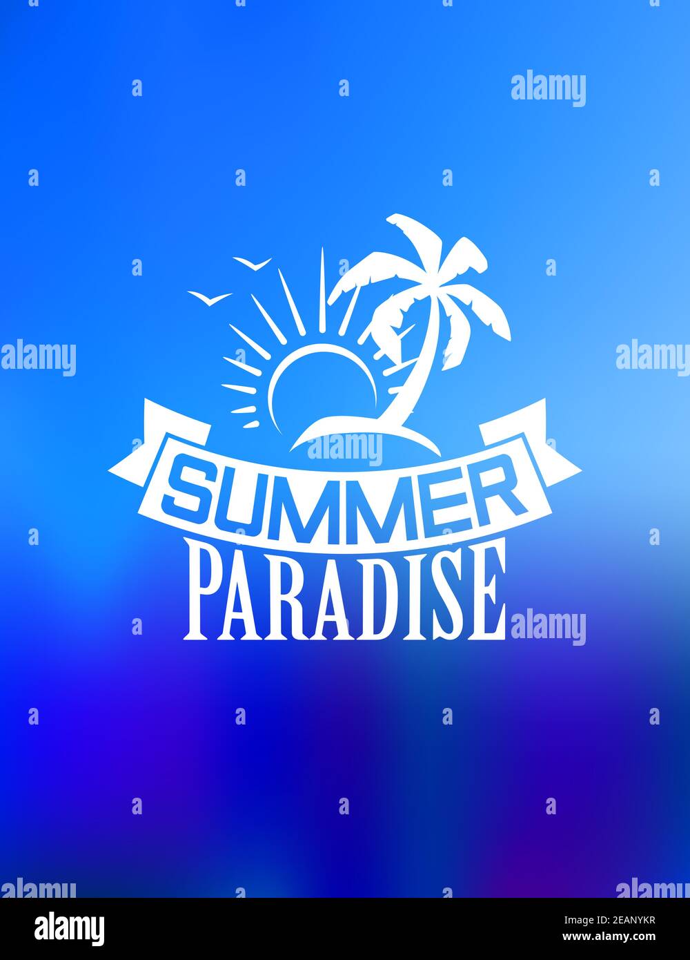 Summer paradise poster design with sun, waves, palms and birds for ...