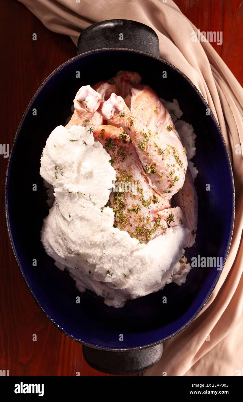 Salt crusted chicken from above Stock Photo - Alamy