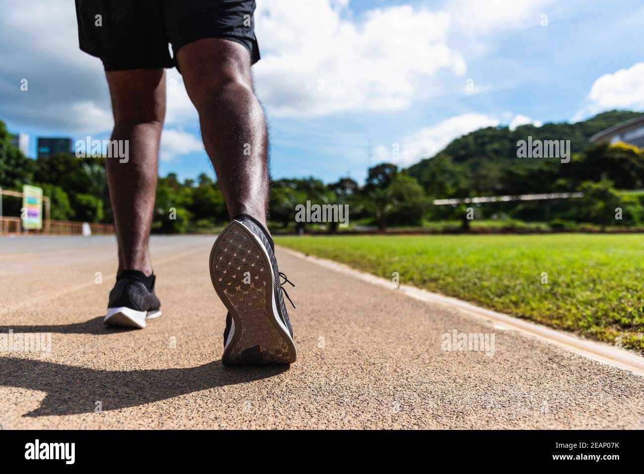 sport runner black man wear feet active ready to running training Stock ...