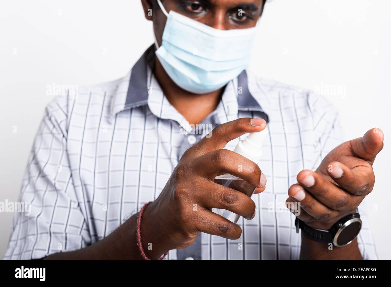 black man wearing protective face mask fear in eye holding show ...