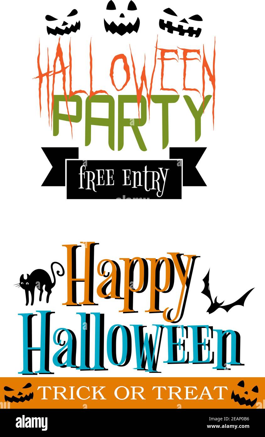 Halloween party themed banners with Jack, ghost or lantern faces, bats ...