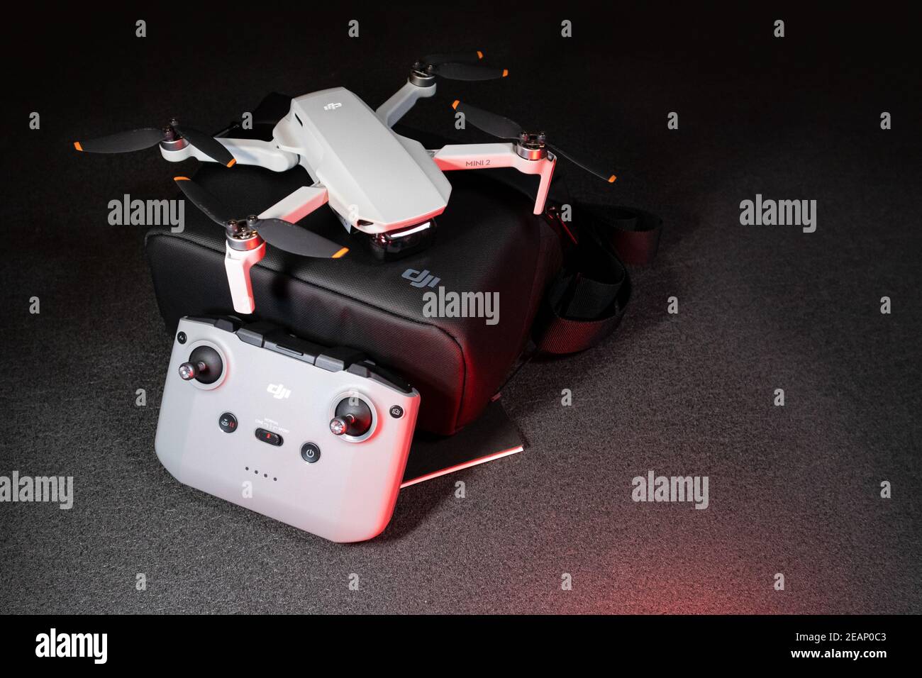 Kiev, Ukraine - February 02, 2021: Dji Mavic Mini 2 drone close-up. New ...