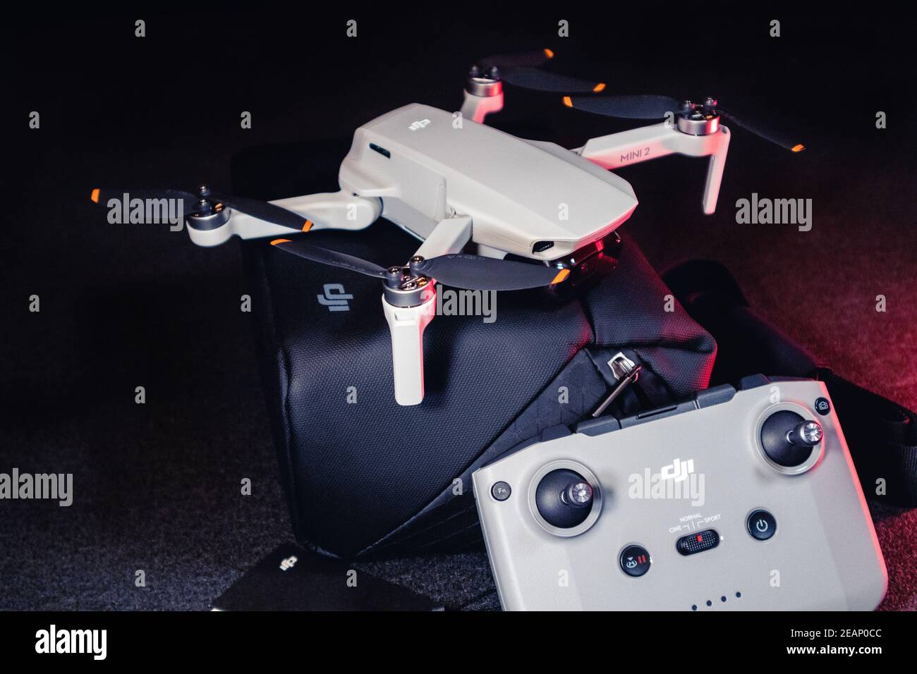 Kiev, Ukraine - February 02, 2021: Dji Mavic Mini 2 drone close-up. New ...