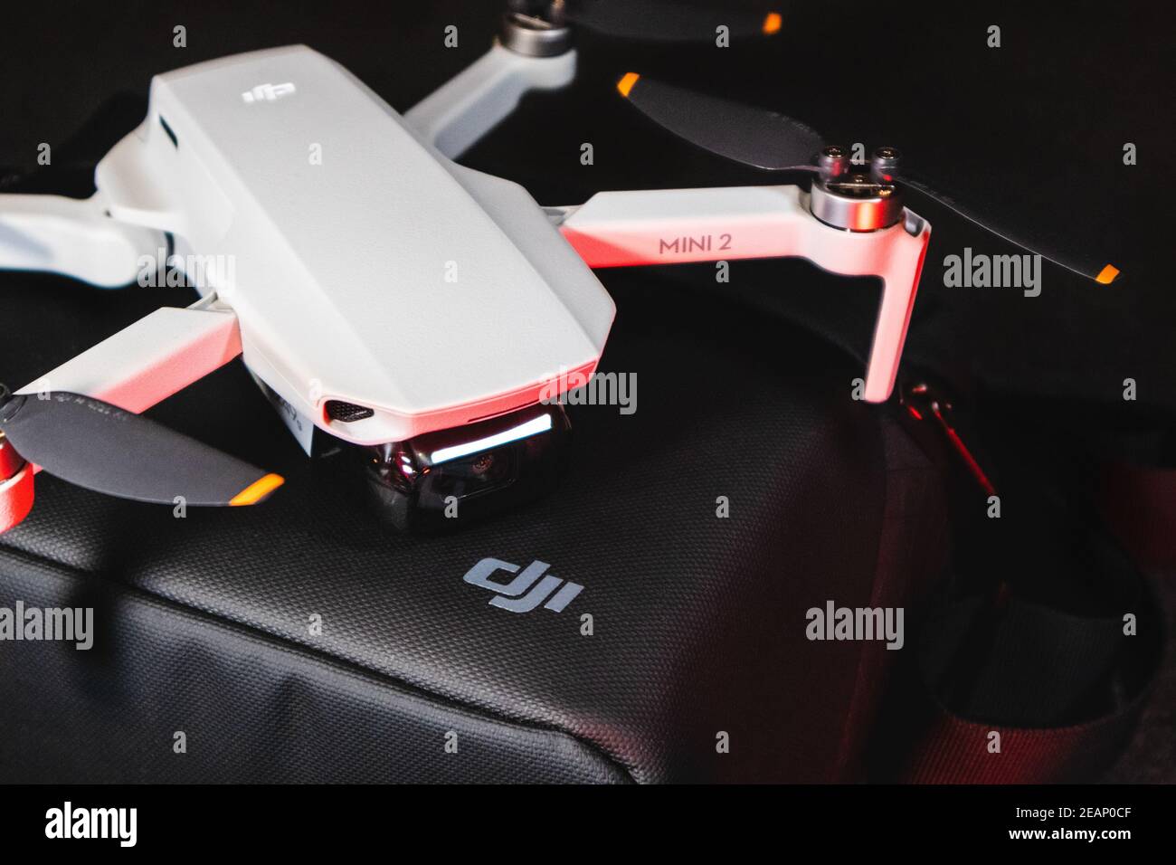 Kiev, Ukraine - February 02, 2021: Dji Mavic Mini 2 drone props close ...