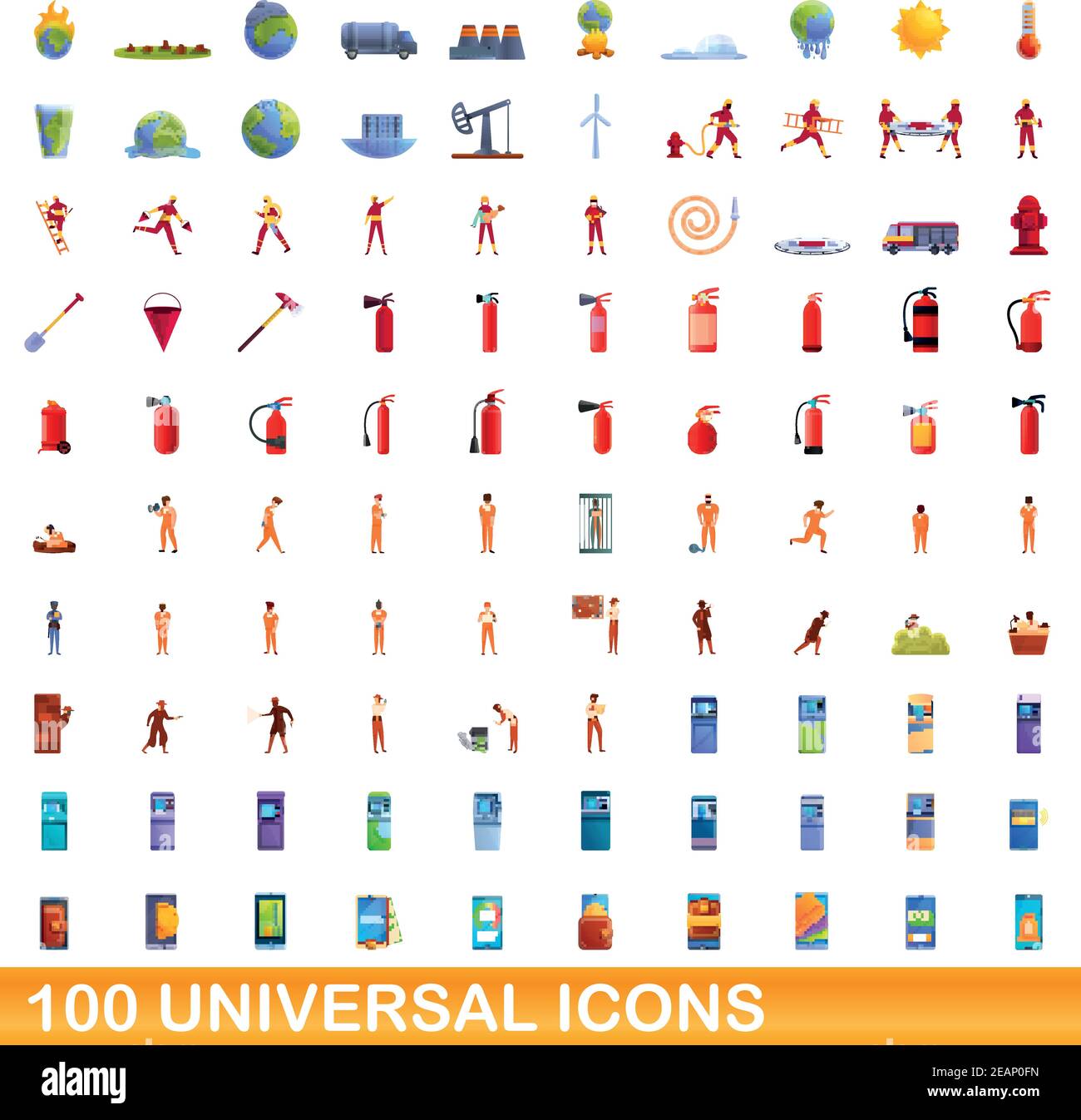 100 universal icons set. Cartoon illustration of 100 universal icons ...