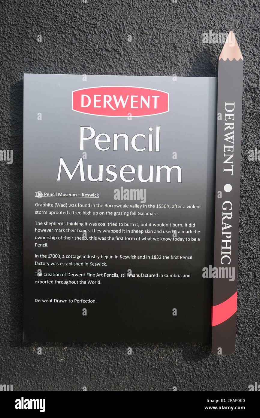Derwent Pencil Museum sign. Keswick. Winter time. The lake district ...