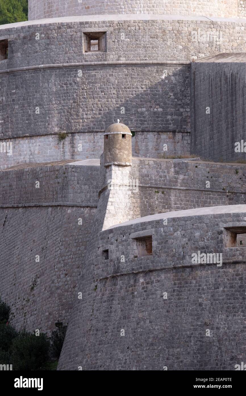 Walls of Dubrovnik with Minceta Tower in Dubrovnik, Croatia Stock Photo ...