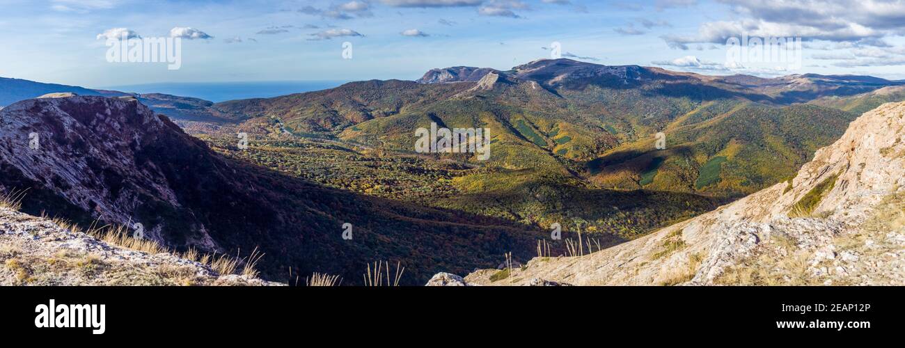 nature of Crimea, mountains and sky. Grass and forests in the mountains ...