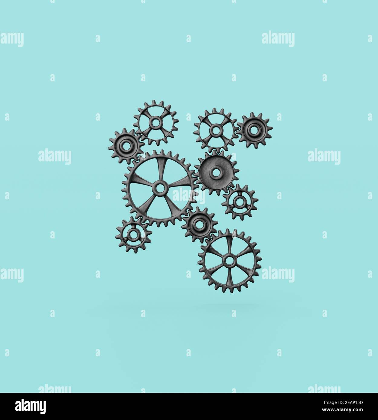 Metallic Cogwheels on Blue Background Stock Photo - Alamy