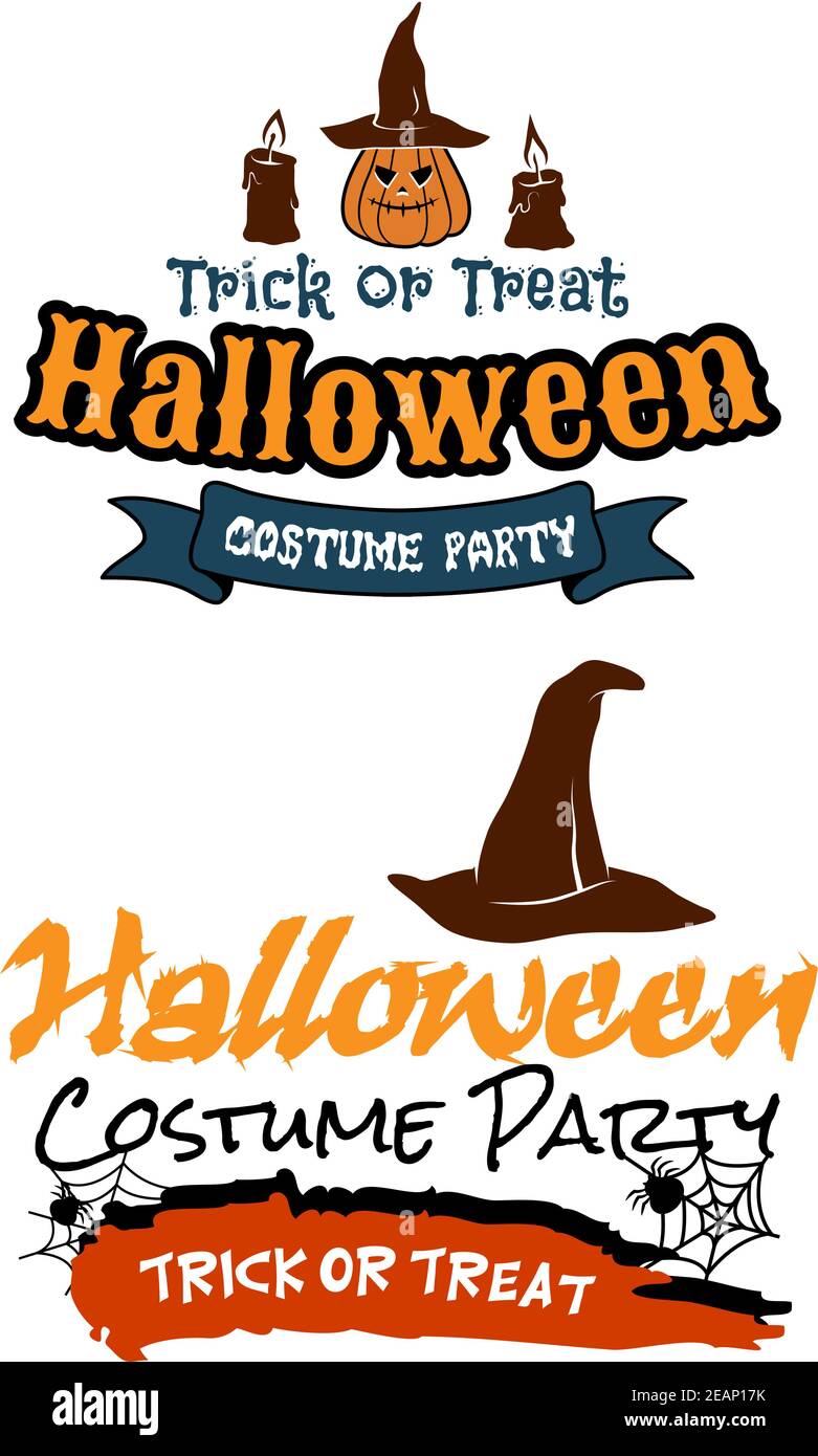 Halloween holiday party banners with pumpkins witch hat candle spider ...